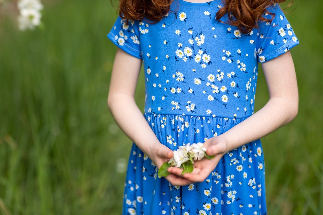 Modest Handmade Dress Girl/toddler/baby Ocean Blue Daisy Spring Summer ...
