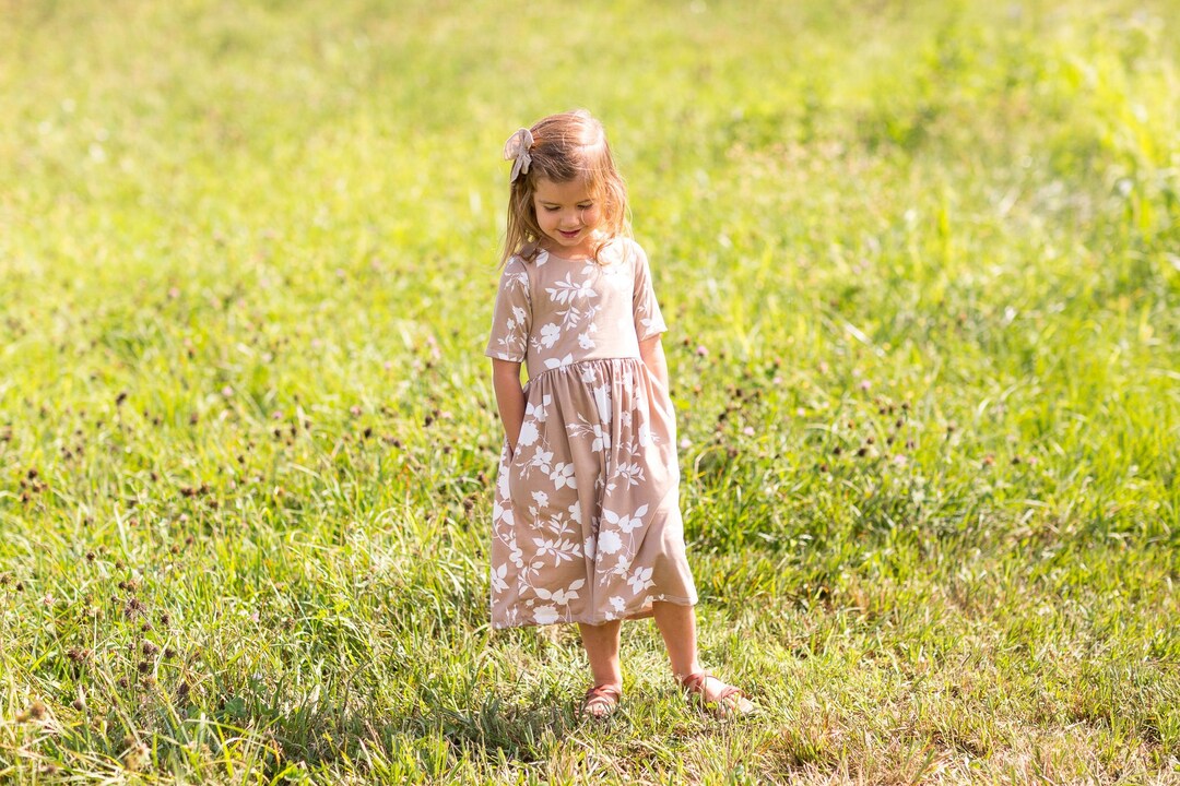 Modest Handmade Dress Girl/toddler/baby Taupe Floral Autumn Winter - Etsy