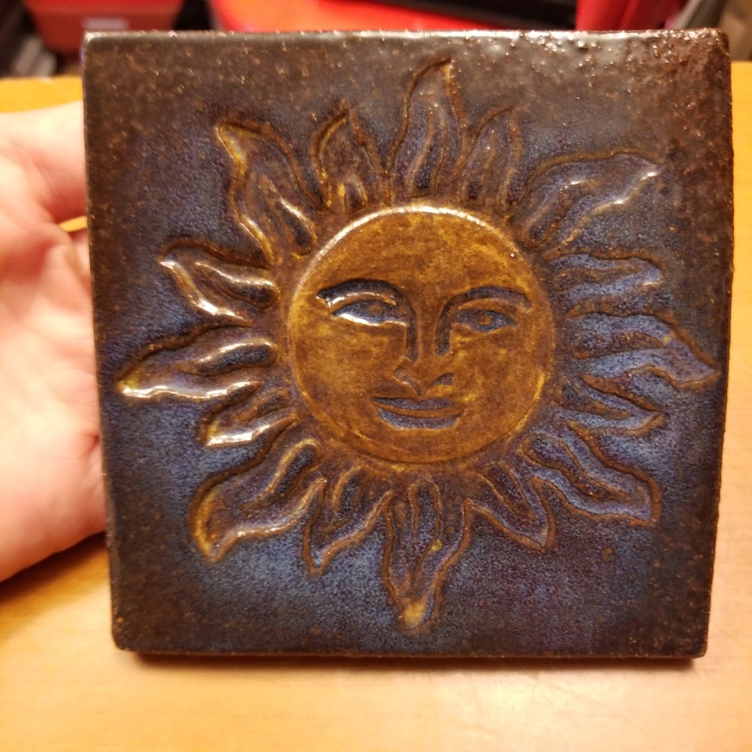 4"x4" Handmade Ceramic Sun Tile for Backsplash in Kitchen, Bathroom ...