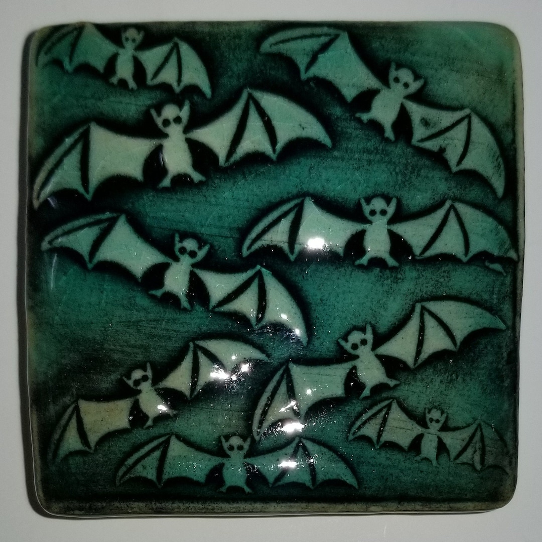 2"x2" Dark Blue Bats Handmade Ceramic Tile for Backsplash in Kitchen ...