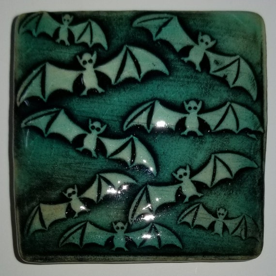 2x2 Dark Blue Bats Handmade Ceramic Tile for - Etsy