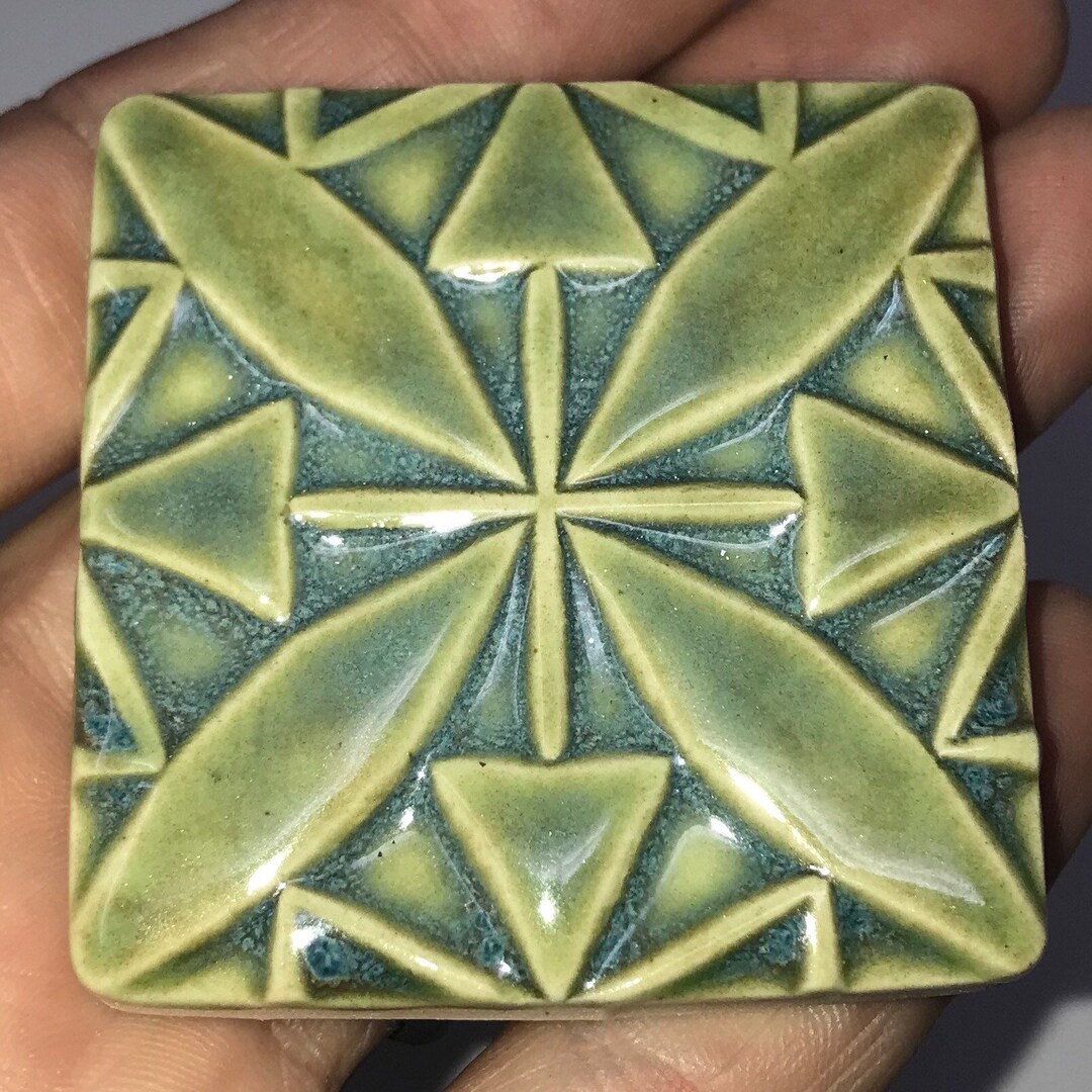 2x2 Green Glazed Handmade Ceramic Tile for Backsplash in Kitchen ...