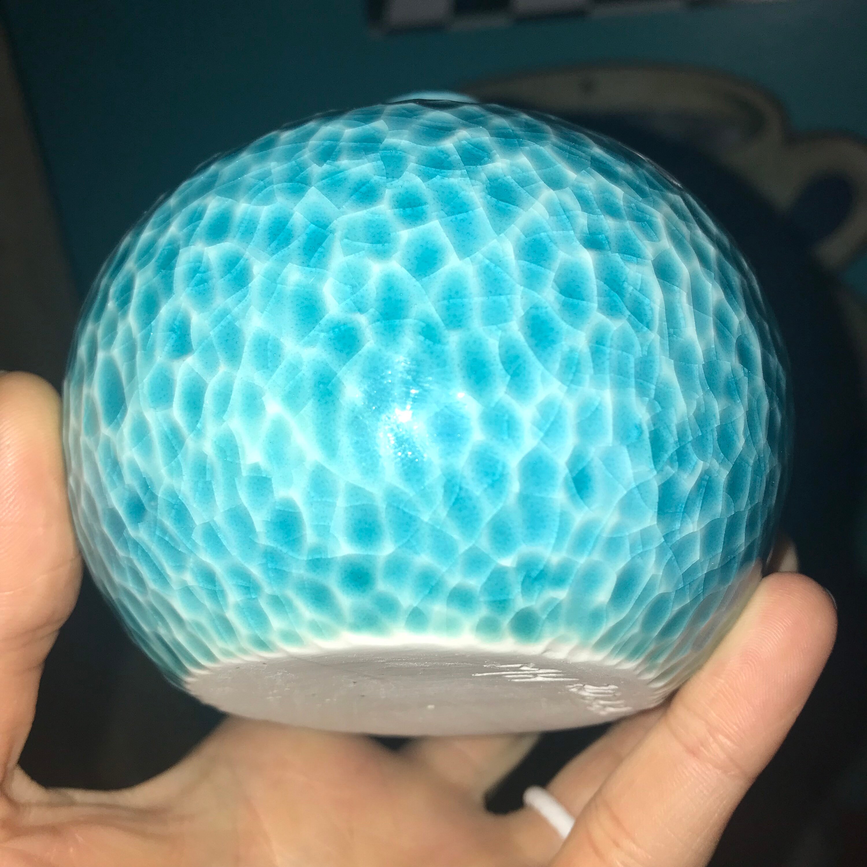 Hand Carved Ceramic Vase With Light Blue Crackle Glaze - One of a Kind ...