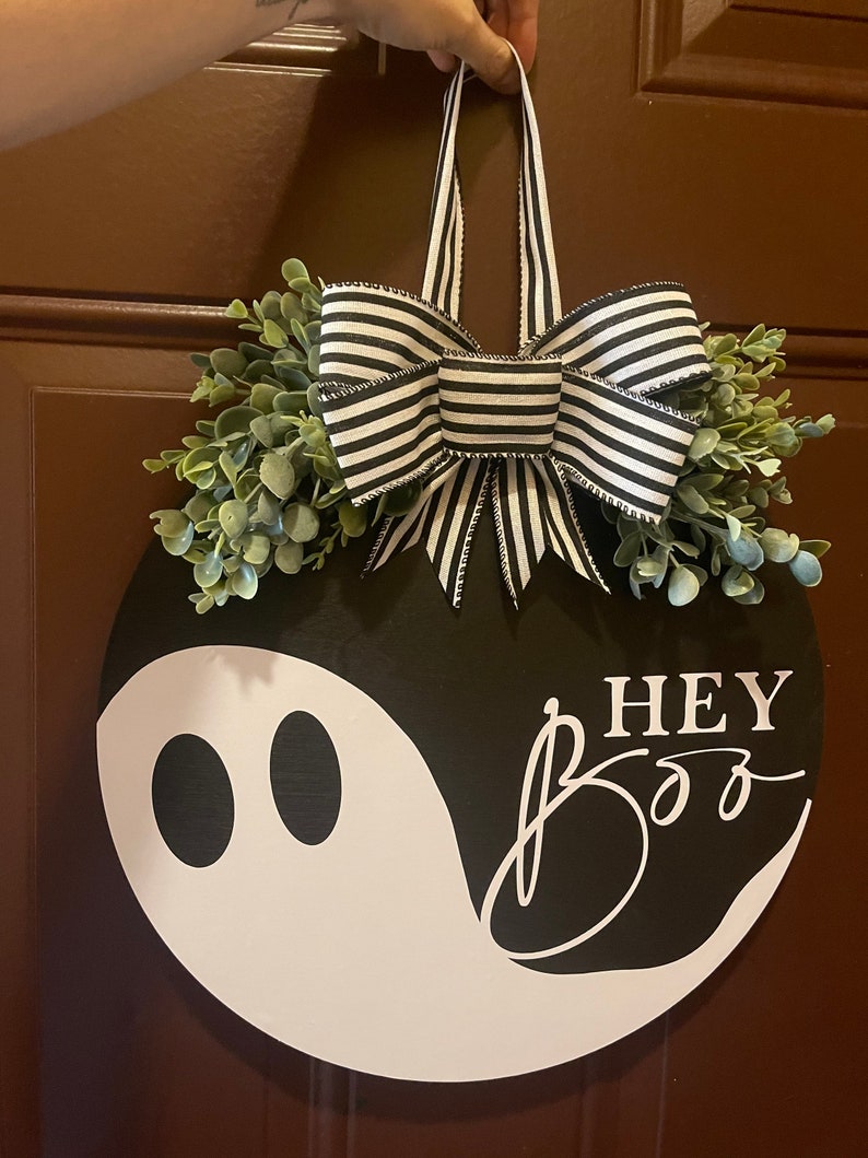 Hey Boo Ghost Welcome Signblack and White Signhalloween - Etsy