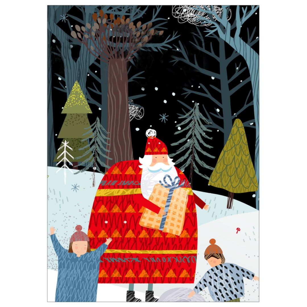 Santa With Kids Christmas Cards Set Holiday Cards Set Christmas ...