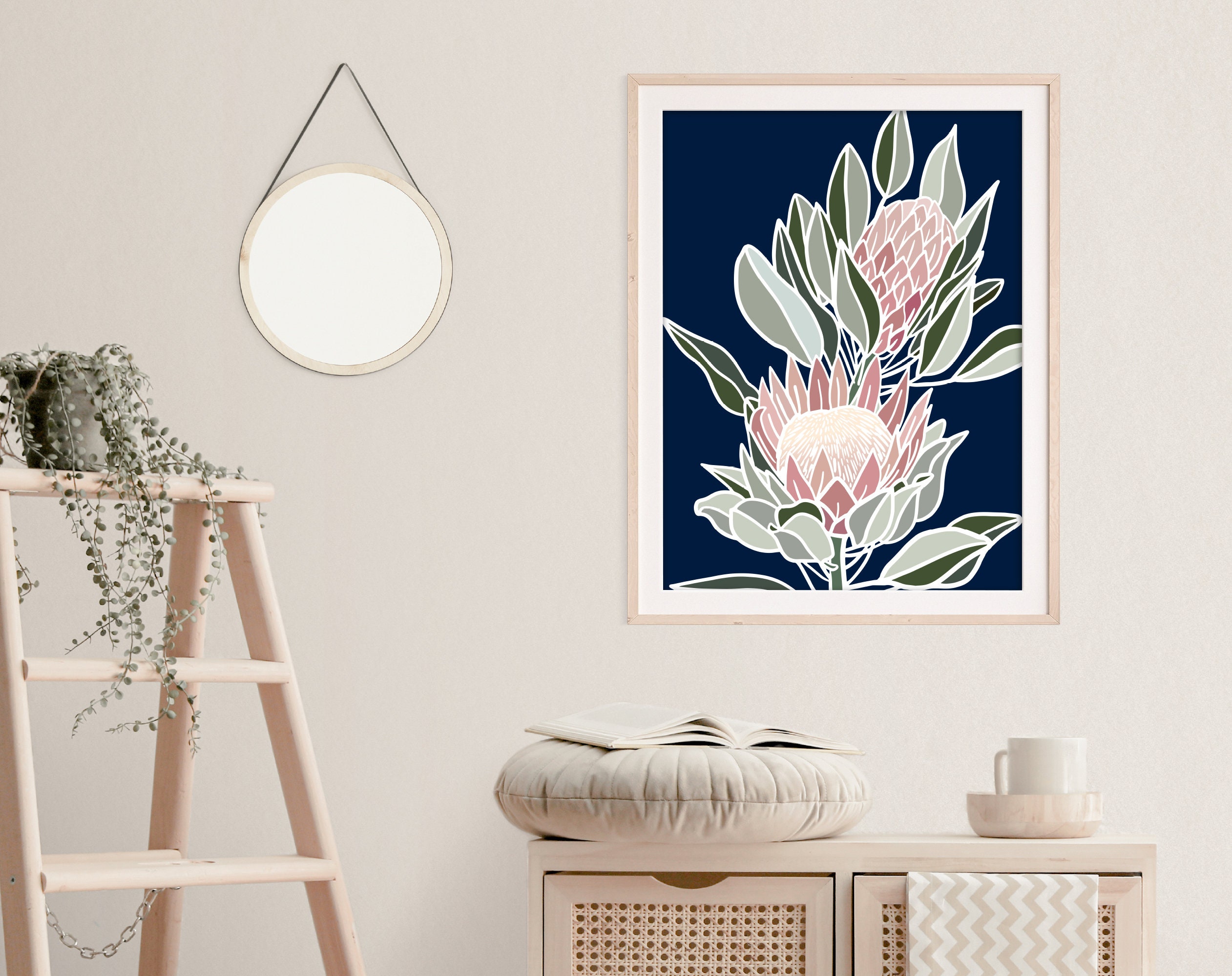 Navy Blue Australian Native Flower Art Print Australian Protea Art ...
