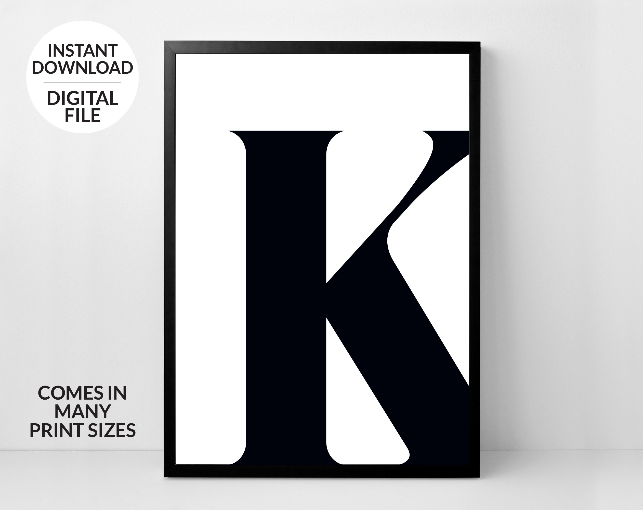 K Initial Artwork Black and White K Print Letter K Single Letter Print ...