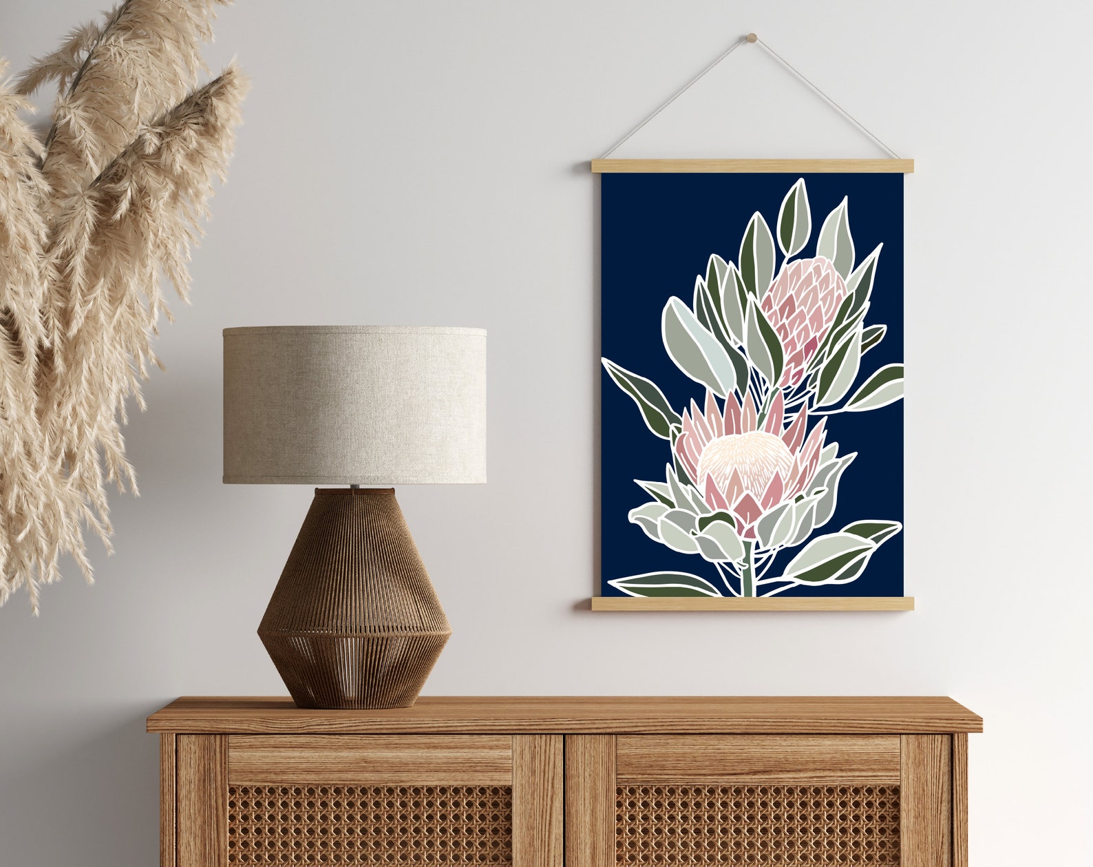 Navy Blue Australian Native Flower Art Print Australian Protea Art ...