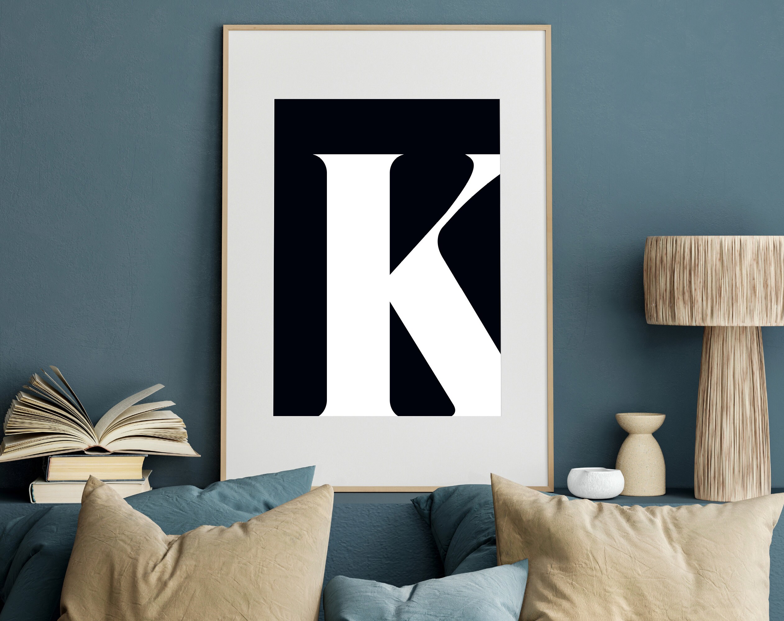 K Initial Artwork Lack Letter K Single Letter Print Black and White K ...