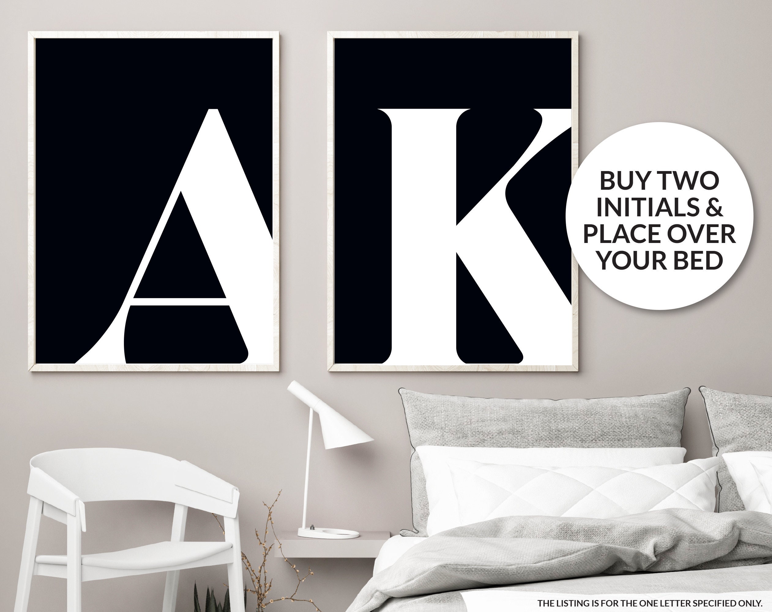 K Initial Artwork Lack Letter K Single Letter Print Black and White K ...