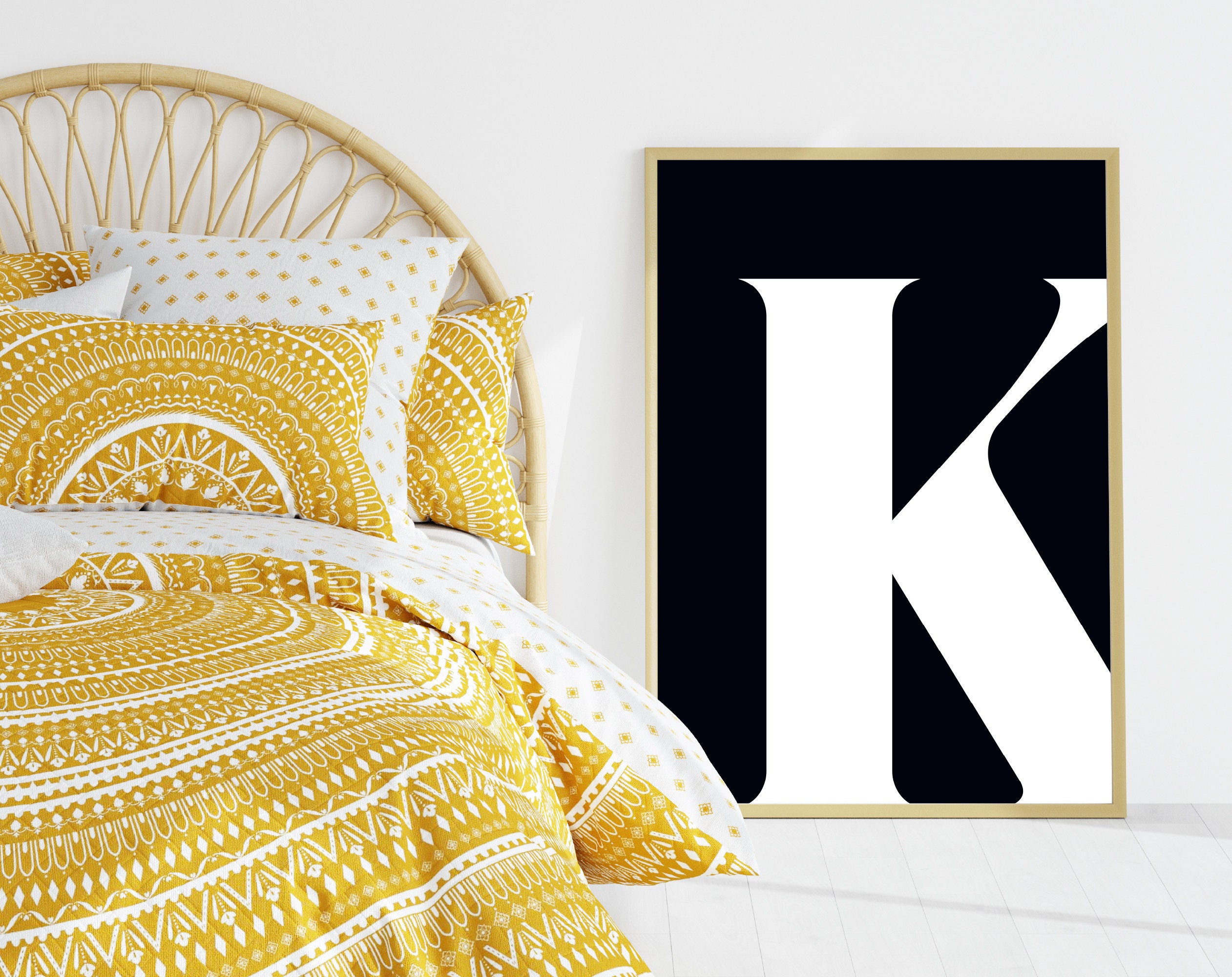 K Initial Artwork Lack Letter K Single Letter Print Black and White K ...