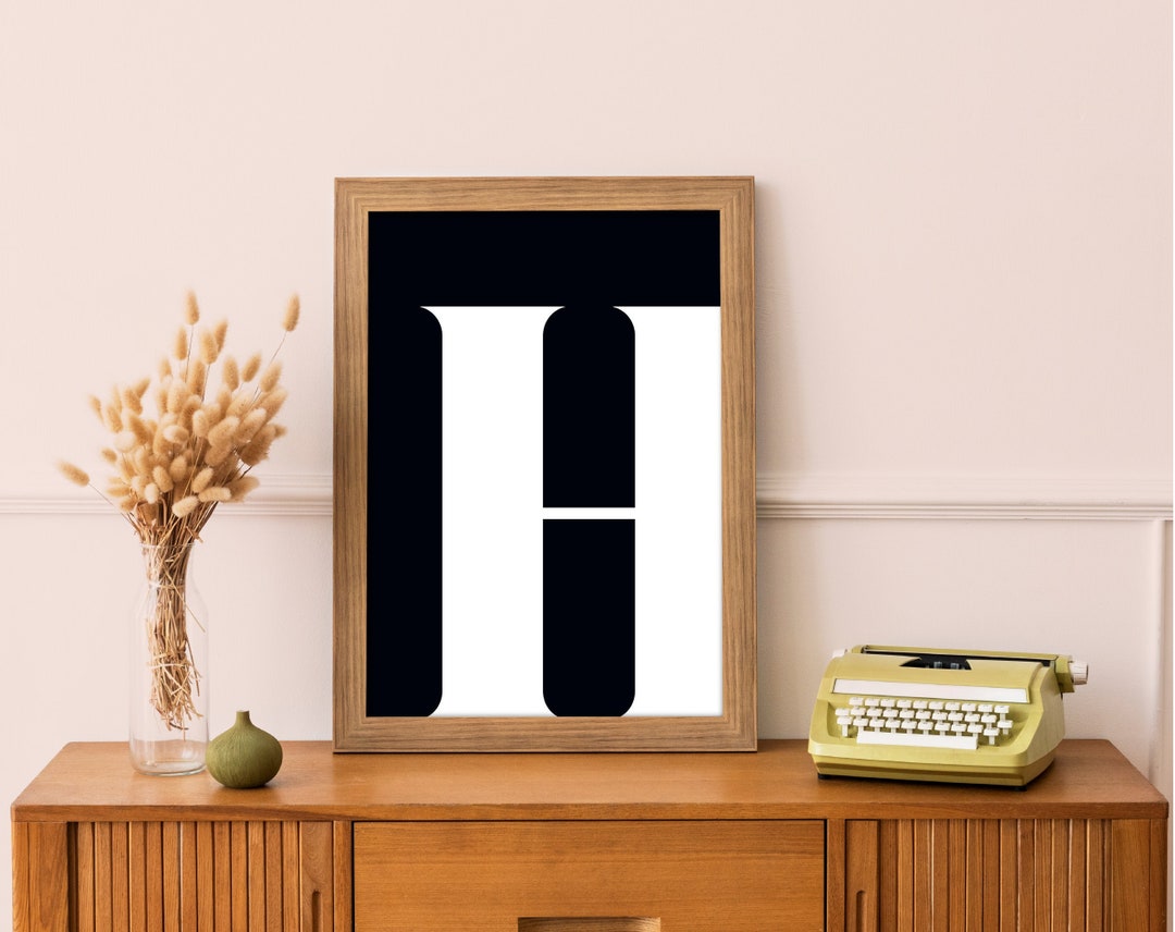 Black Letter H H Poster Single Letter Print H Initial Artwork H Print ...