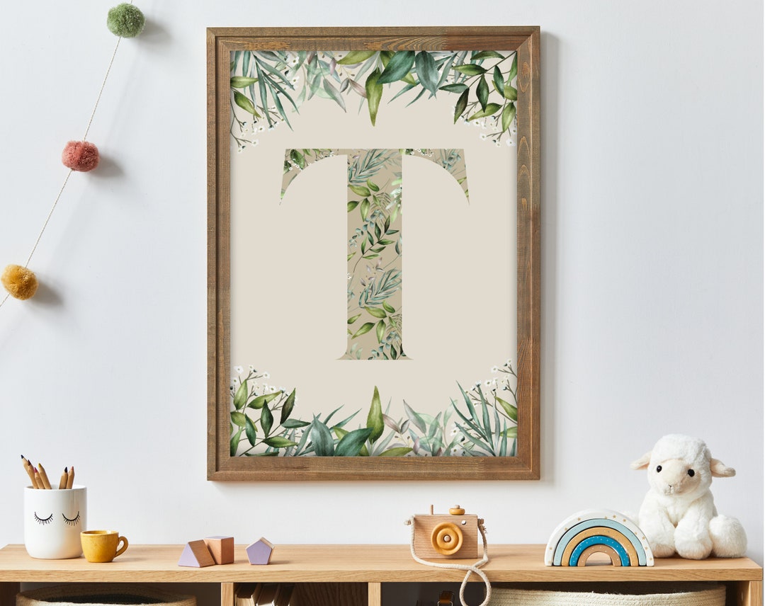 T Print Leaf Letter T Jungle Wall Art Print Watercolour Bedroom Poster ...
