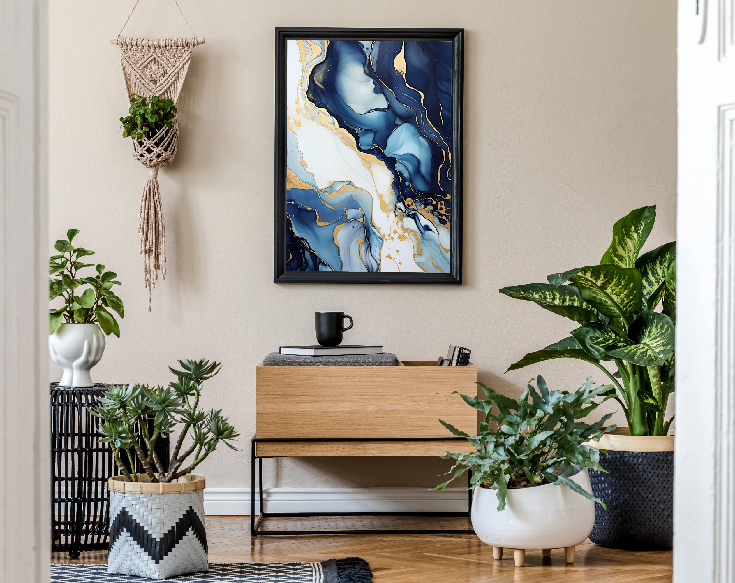 Navy Blue and Gold Alcohol Ink Texture Navy Blue Alcohol Ink Print ...