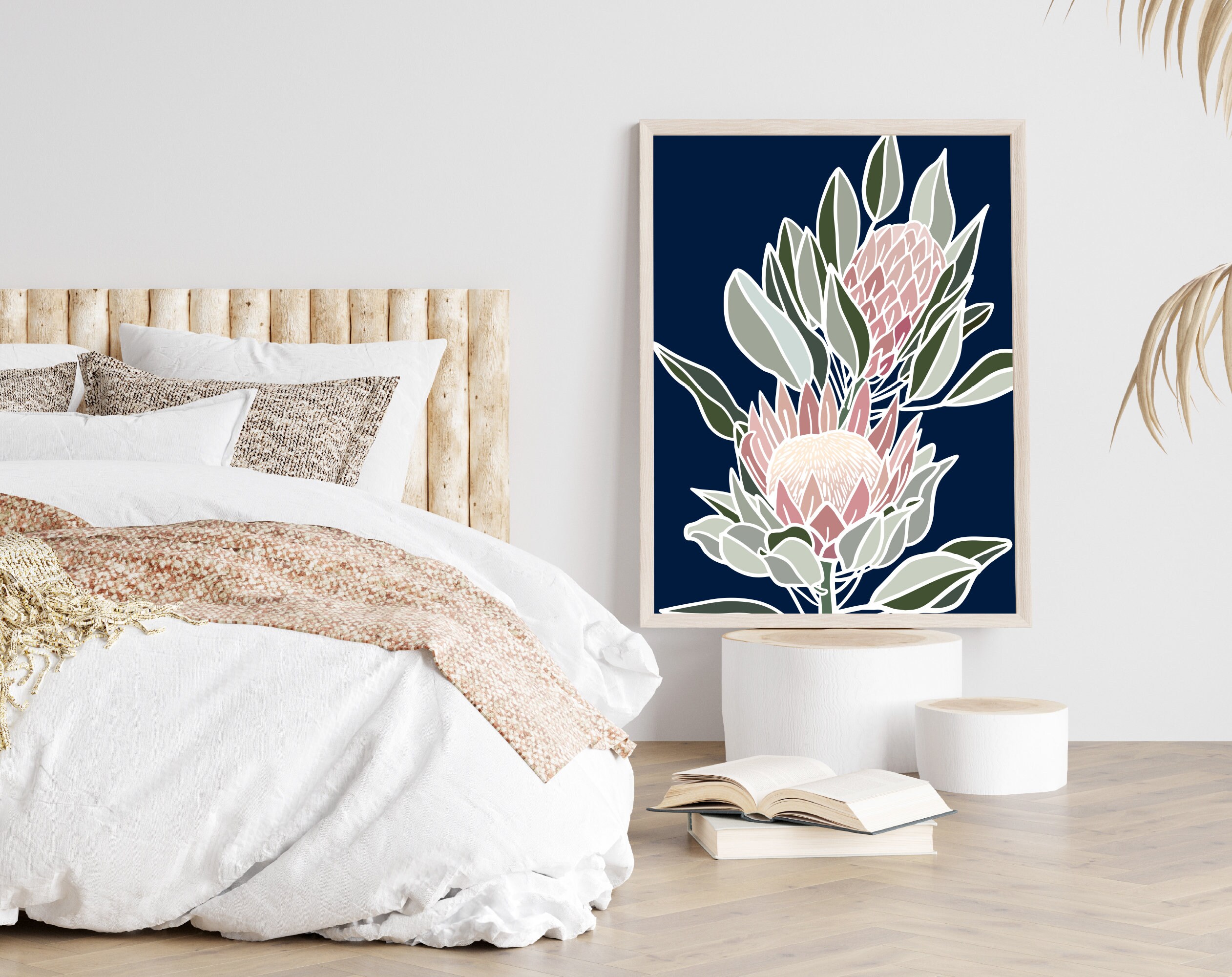 Navy Blue Australian Native Flower Art Print Australian Protea Art ...
