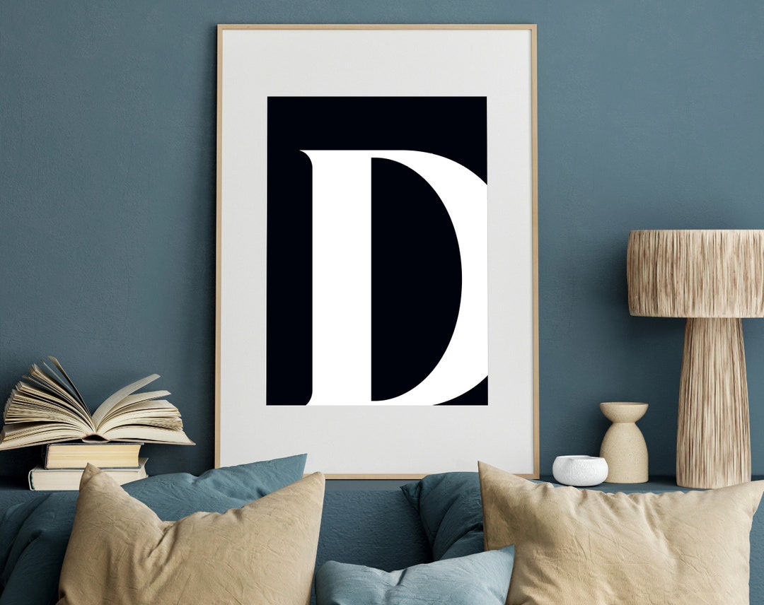 D Print D Initial Artwork Black Letter D D Poster Single Letter Print ...