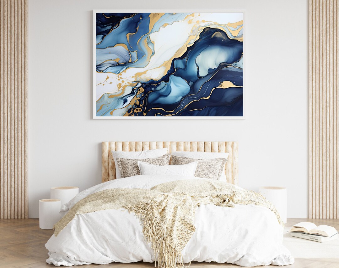 Navy Blue and Gold Alcohol Ink Texture Navy Blue Alcohol Ink Print ...