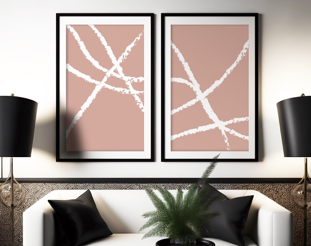 Navy Blue Lines Print Blue Boho Lines Wall Art Set of 2 Wall Prints ...