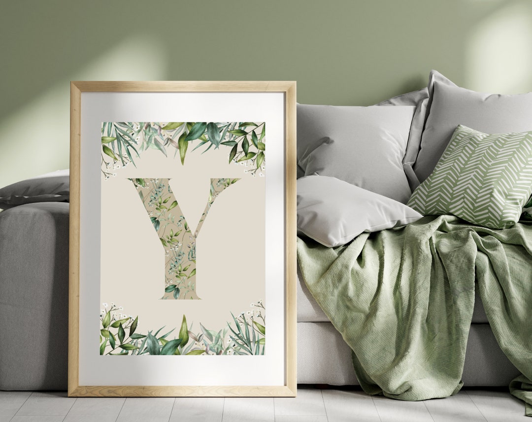 Y Print Leaf Letter Y Jungle Leaves Wall Art Print Watercolour Bedroom ...