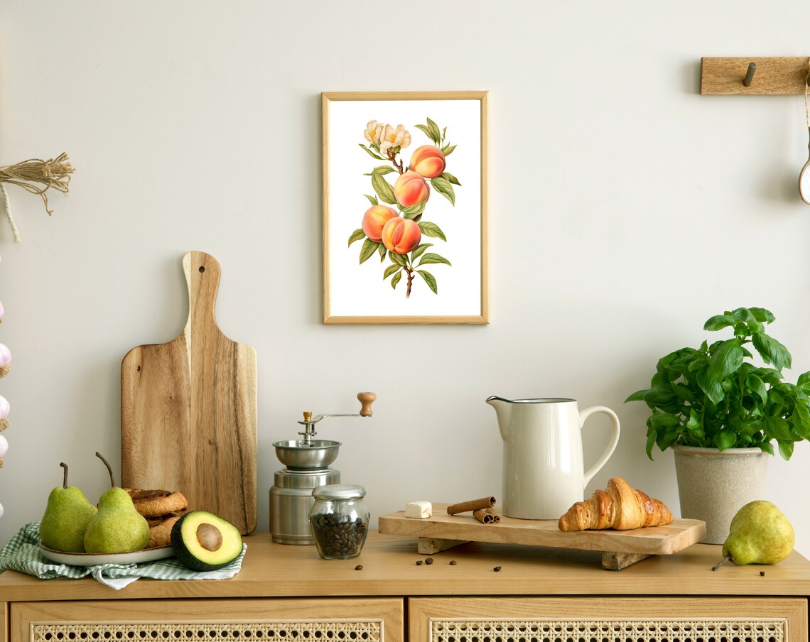 Peaches Print Peach With Flowers Wall Art Peach Print Kitchen Wall ...