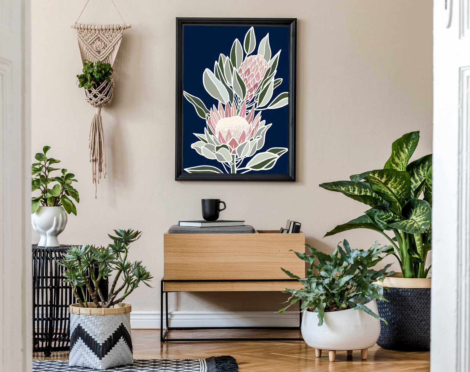 Navy Blue Australian Native Flower Art Print, Australian Protea Art ...