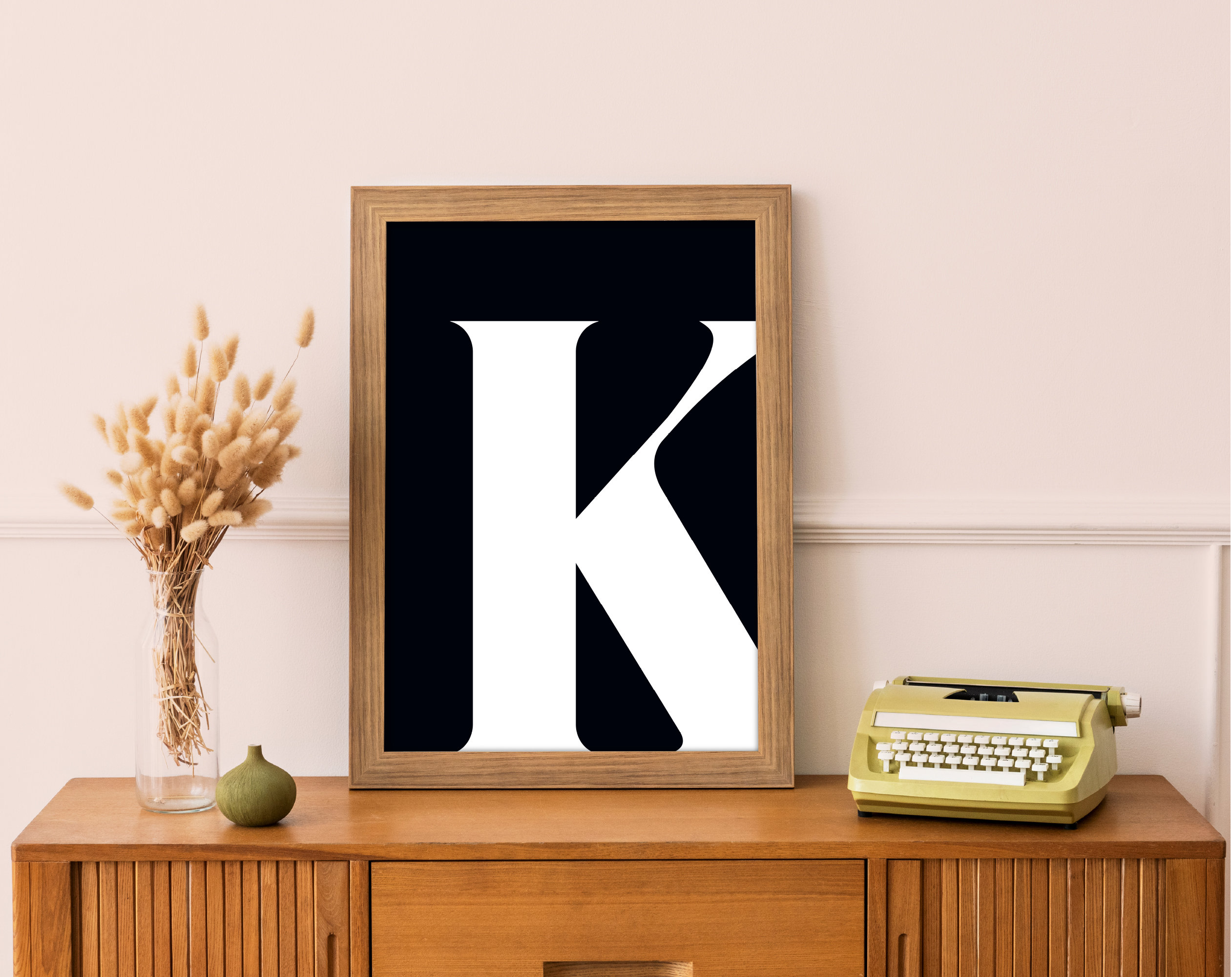K Initial Artwork Lack Letter K Single Letter Print Black and White K ...