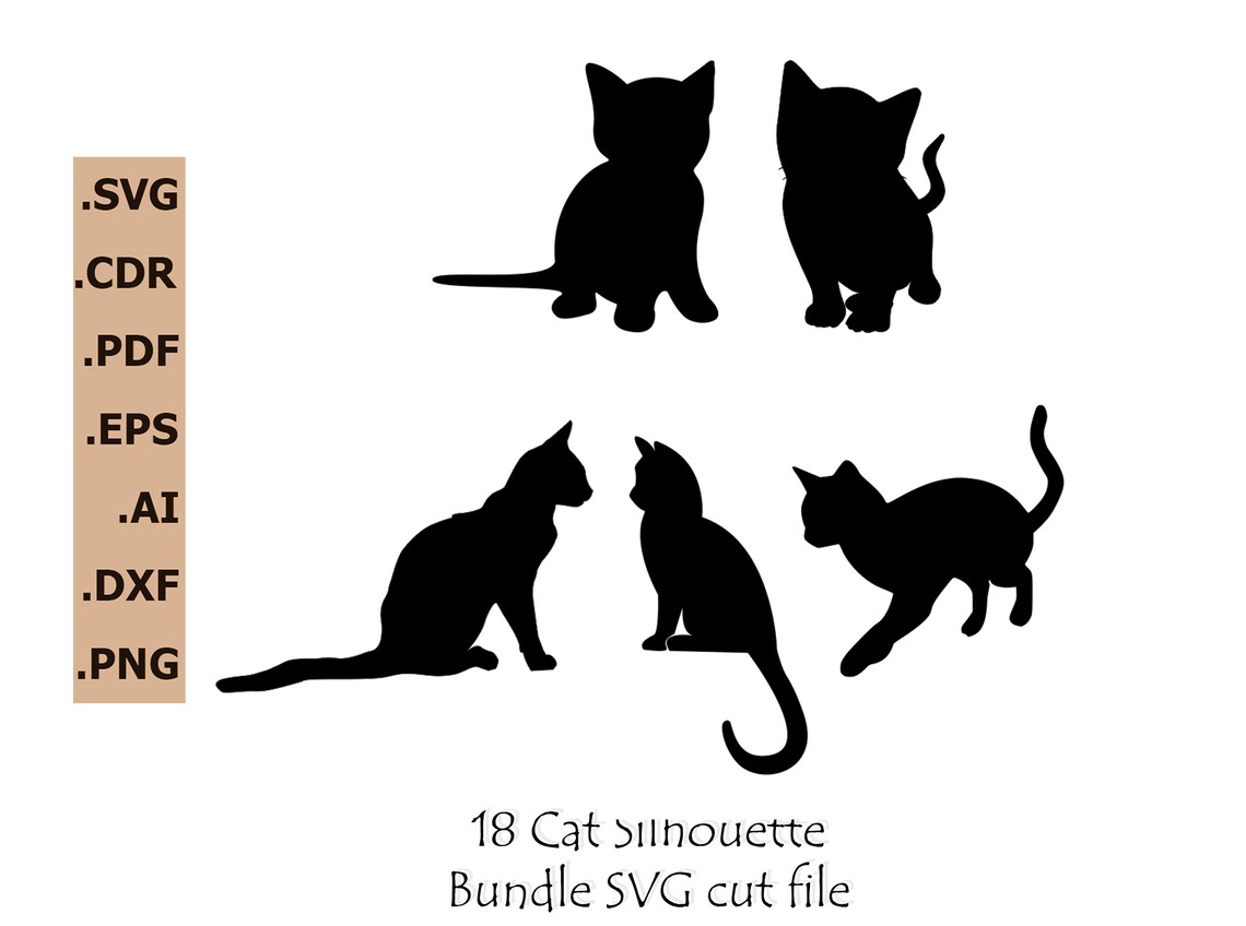 Cat Svg File Bundle 18 Cats Silhouette SVG CDR Dxf Png Ai Eps Dwg Cut ...