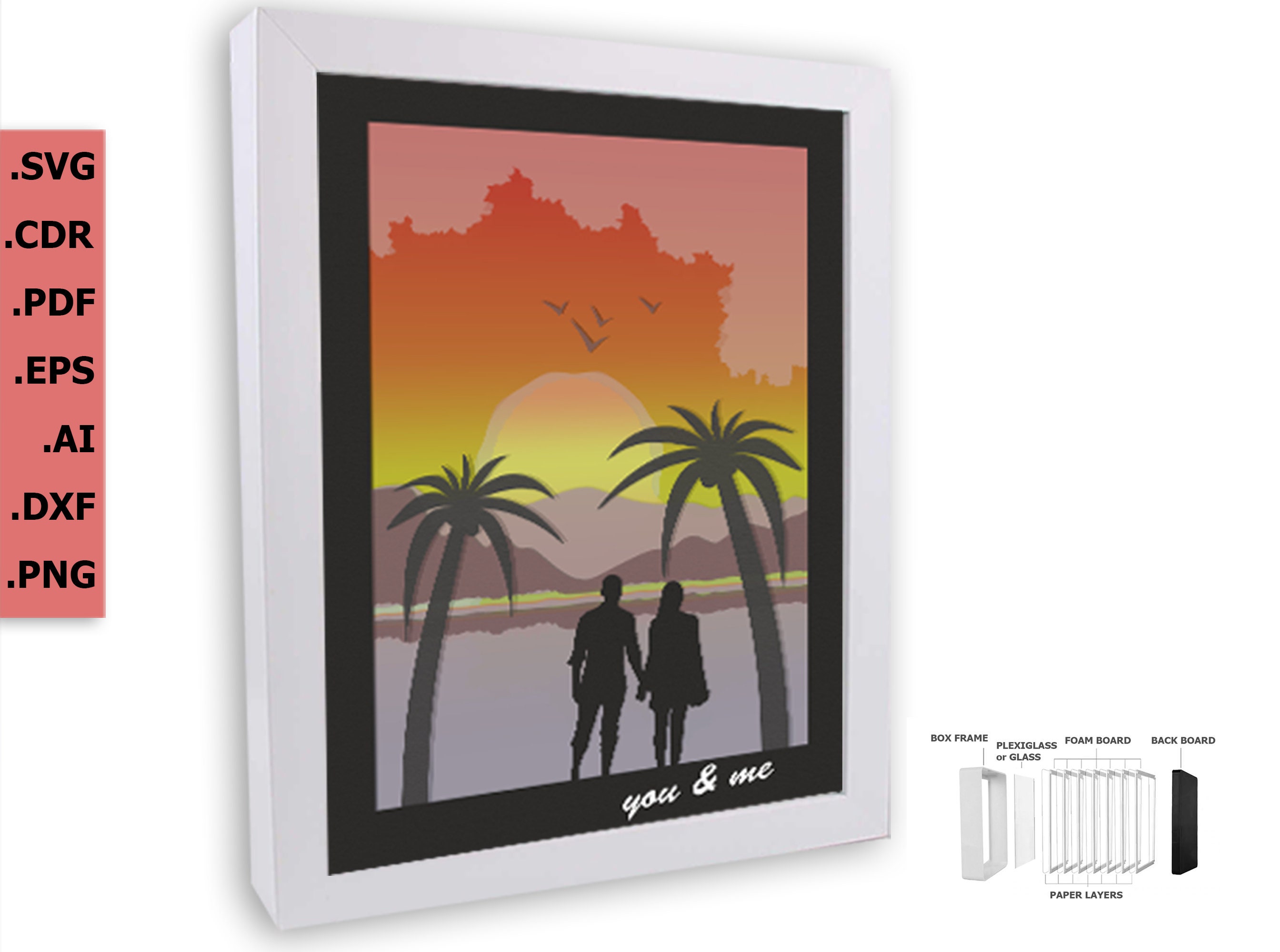 Couple Silhouette 3D Shadow Box SVG, Paper Cut Light Box Template - Etsy