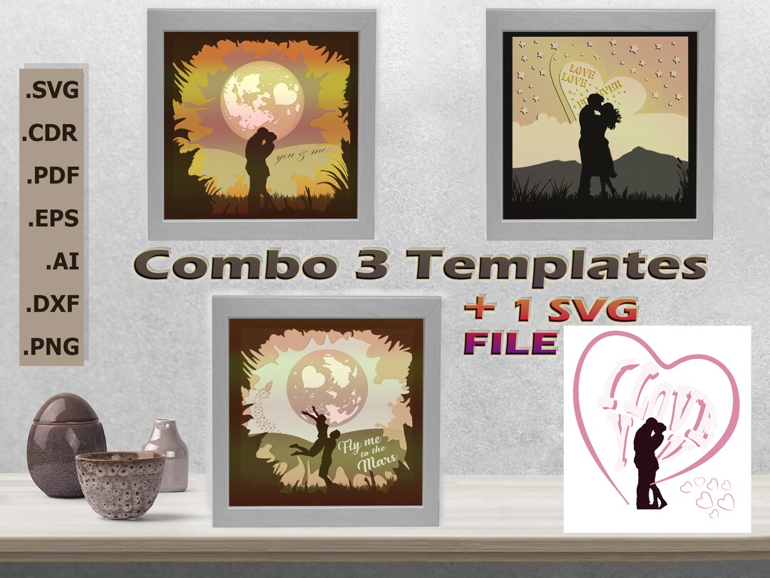 Combo Couples 3 Templates and 1 SVG File Shadow Light Box for All ...