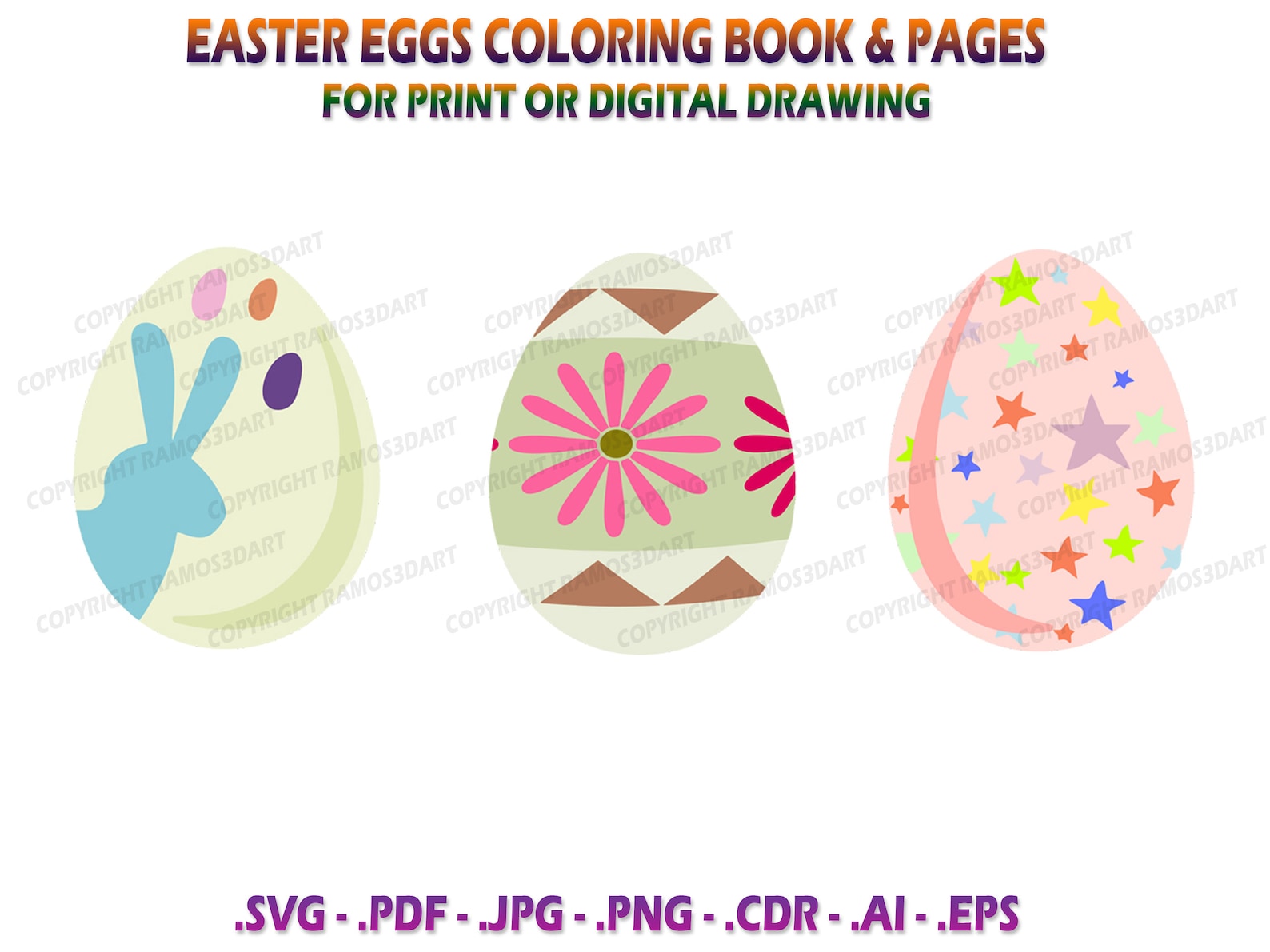 9 Different Easter Eggs and 6 Color Wheels, Easter Coloring Book and ...