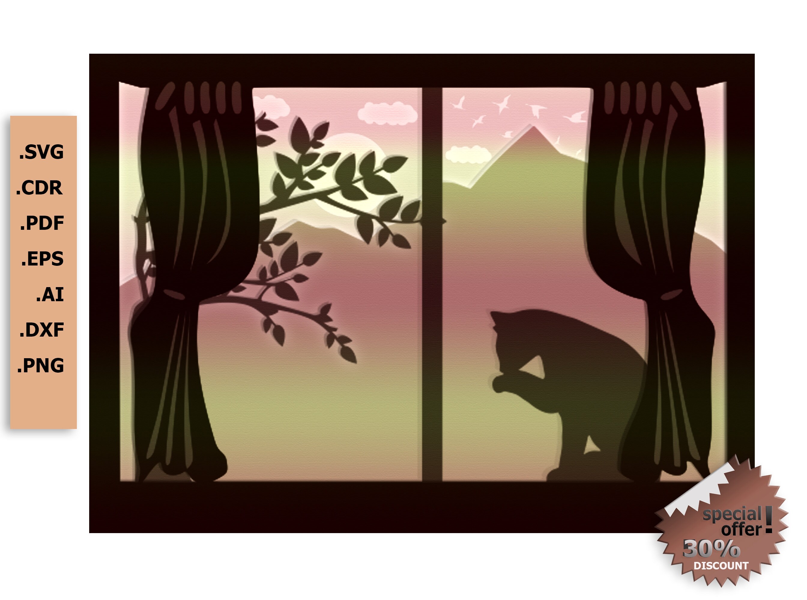 Multilayer Cat Shadow Box SVG Template Svg Png Cdr Dxf - Etsy