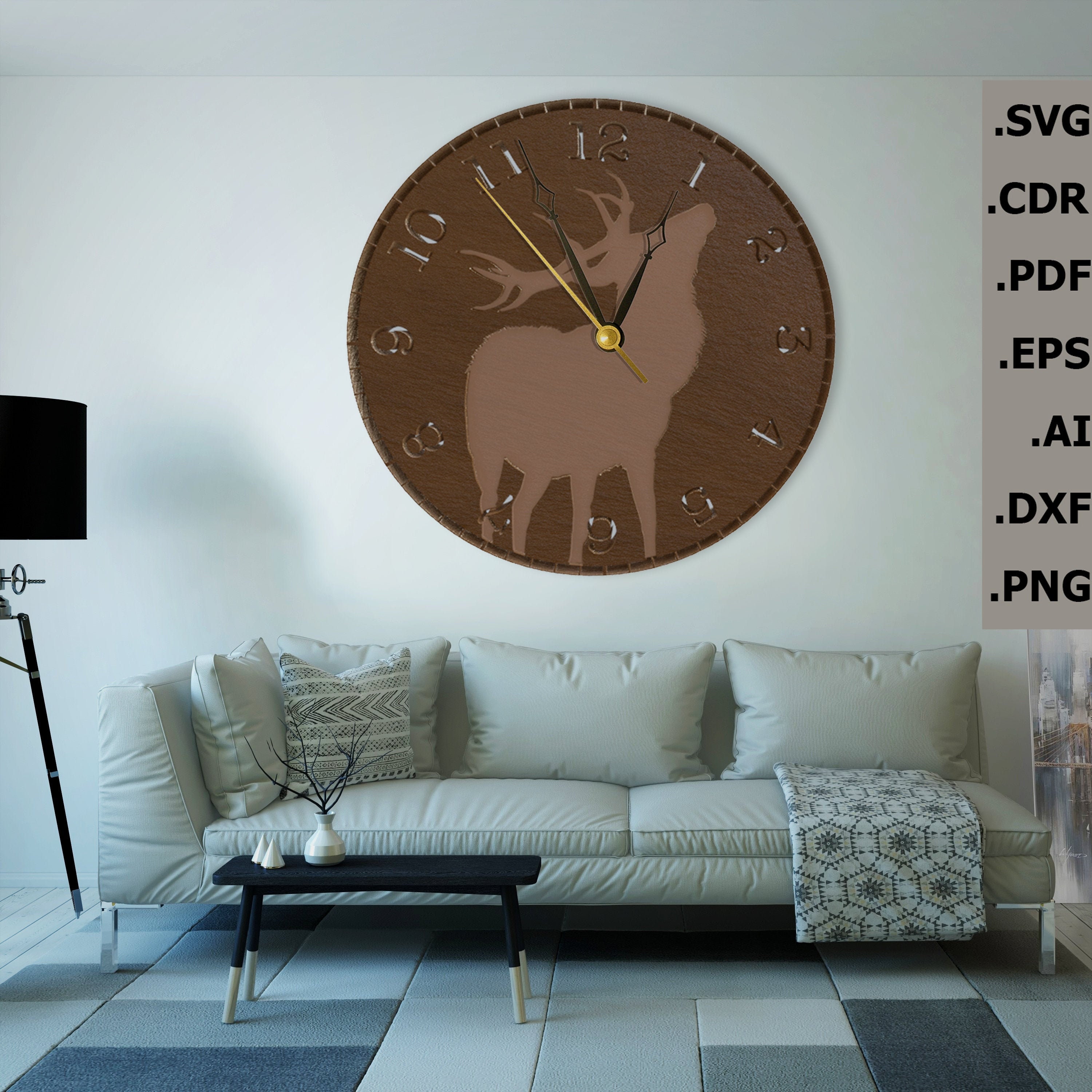Deer Clock Laser Cut Files SVG CDR Png Dxf Dwg - Etsy