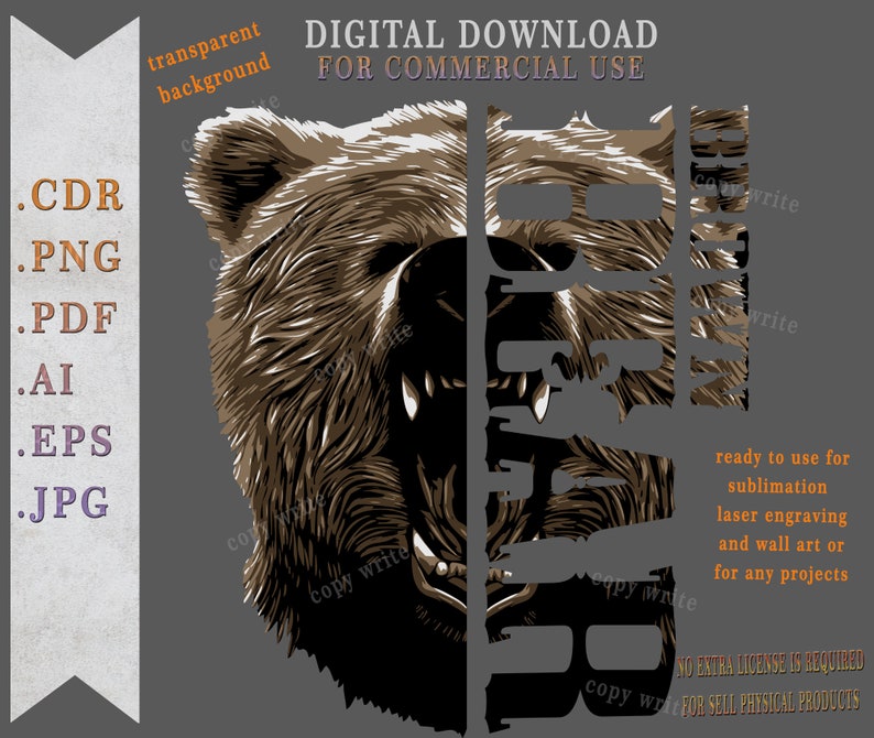 Brown Bear Sublimation Design With Transparent Background, Bear Image ...