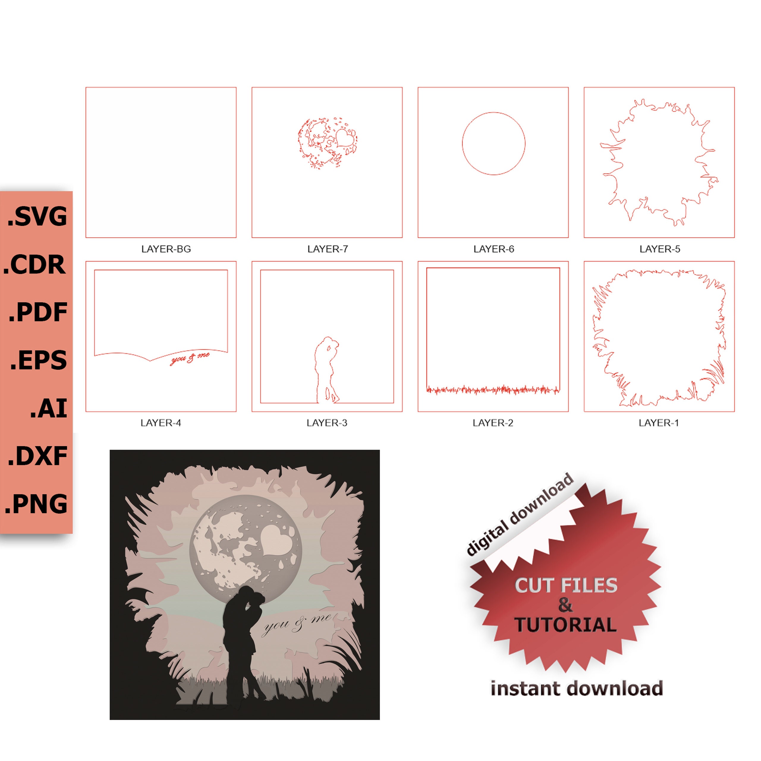 Combo Couples 3 Templates and 1 SVG File Shadow Light Box for All ...