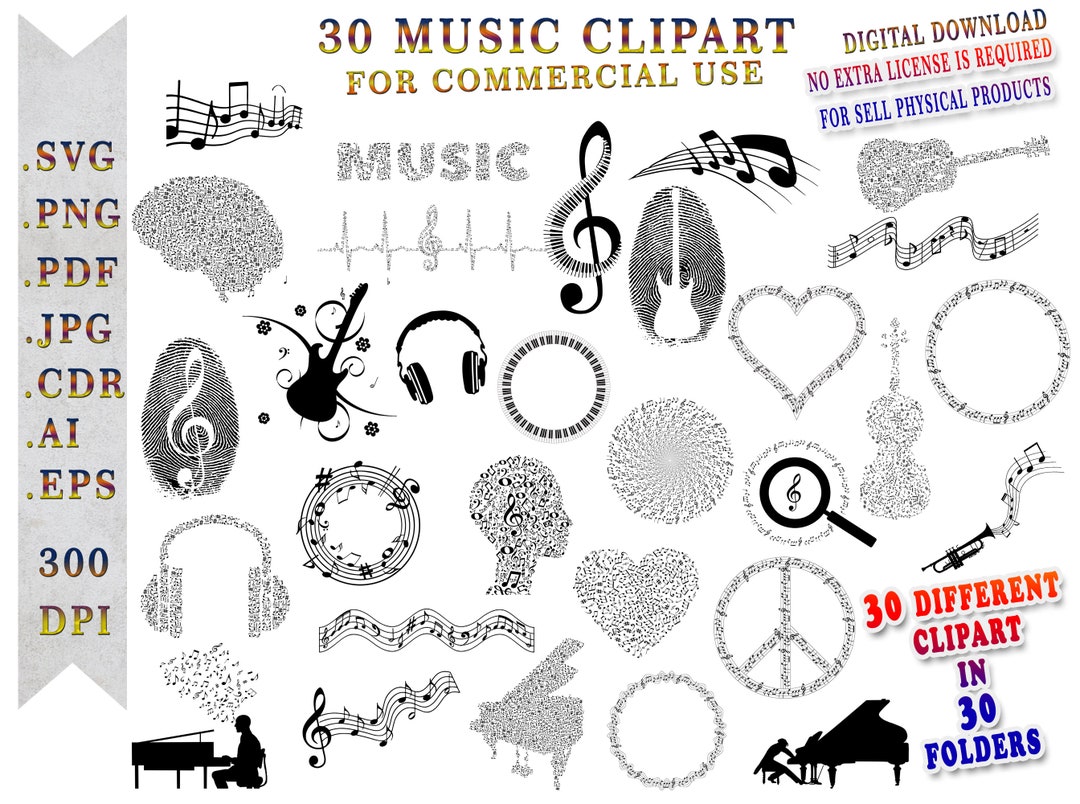 Music Clipart Svg Files for Cricut, Musical Svg Bundle, Music Bundle ...