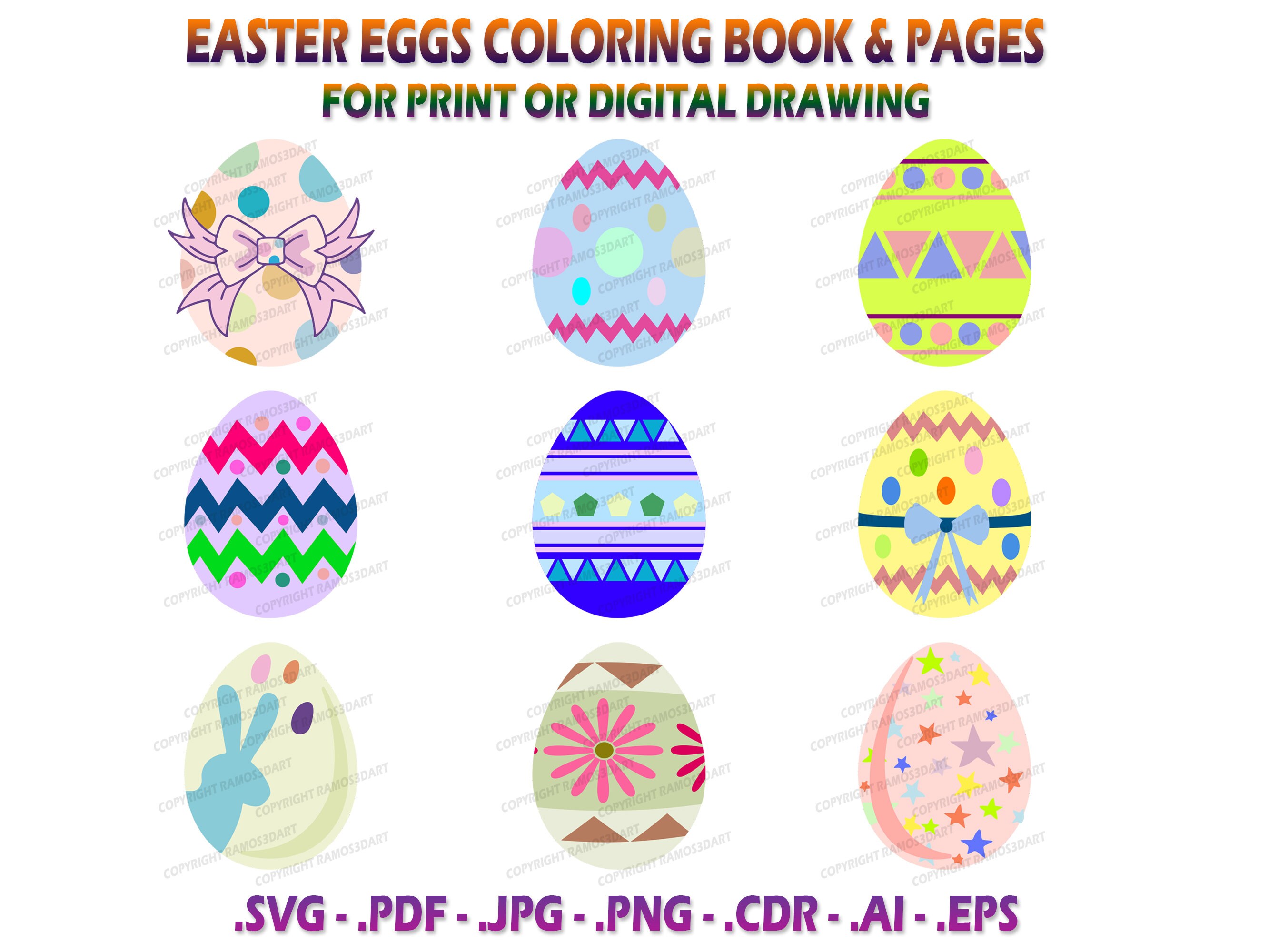 9 Different Easter Eggs and 6 Color Wheels, Easter Coloring Book and ...