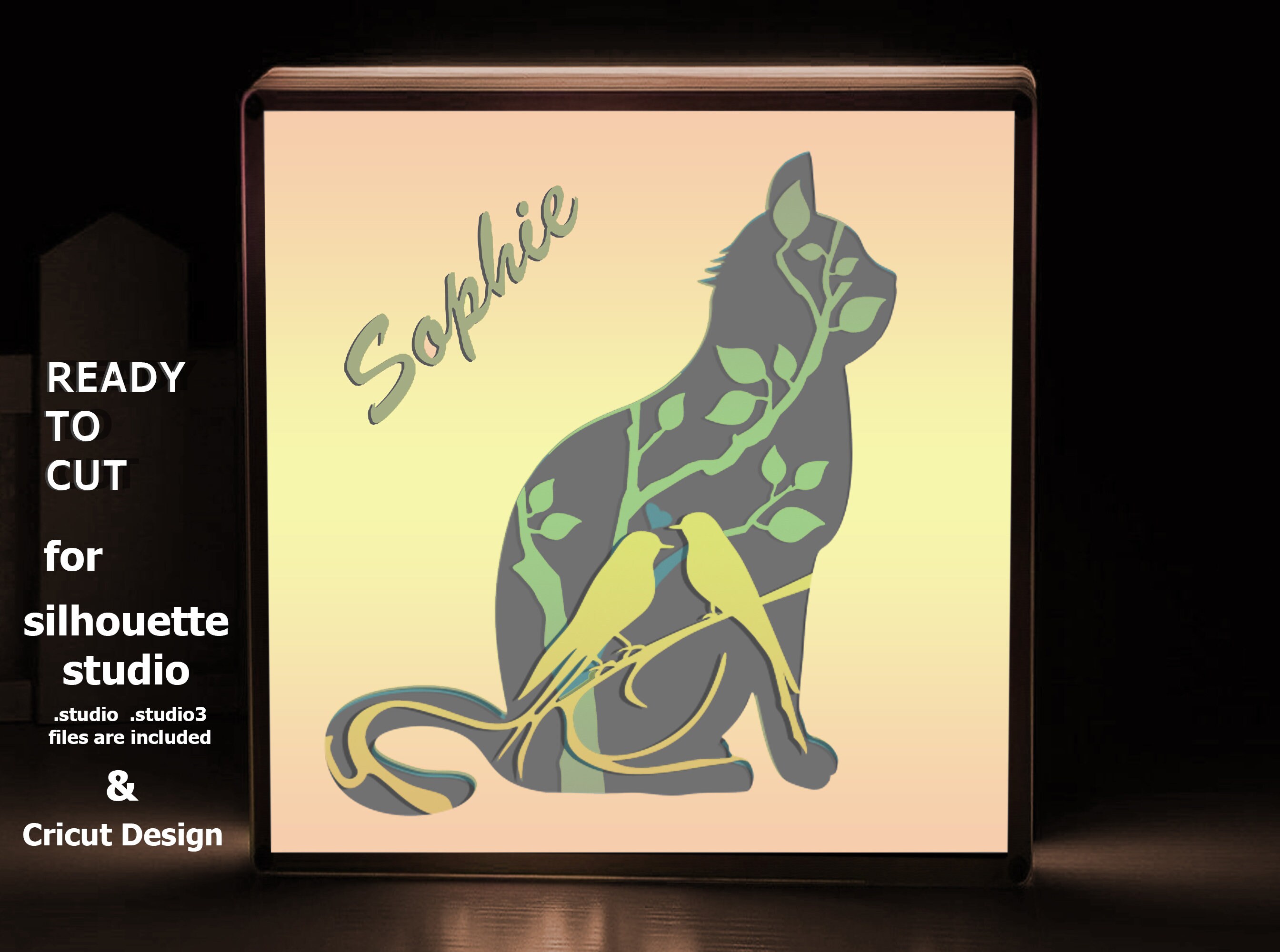 Cat Shadow Box SVG, 3d Papercut Compatible for Silhouette - SVG - Png ...