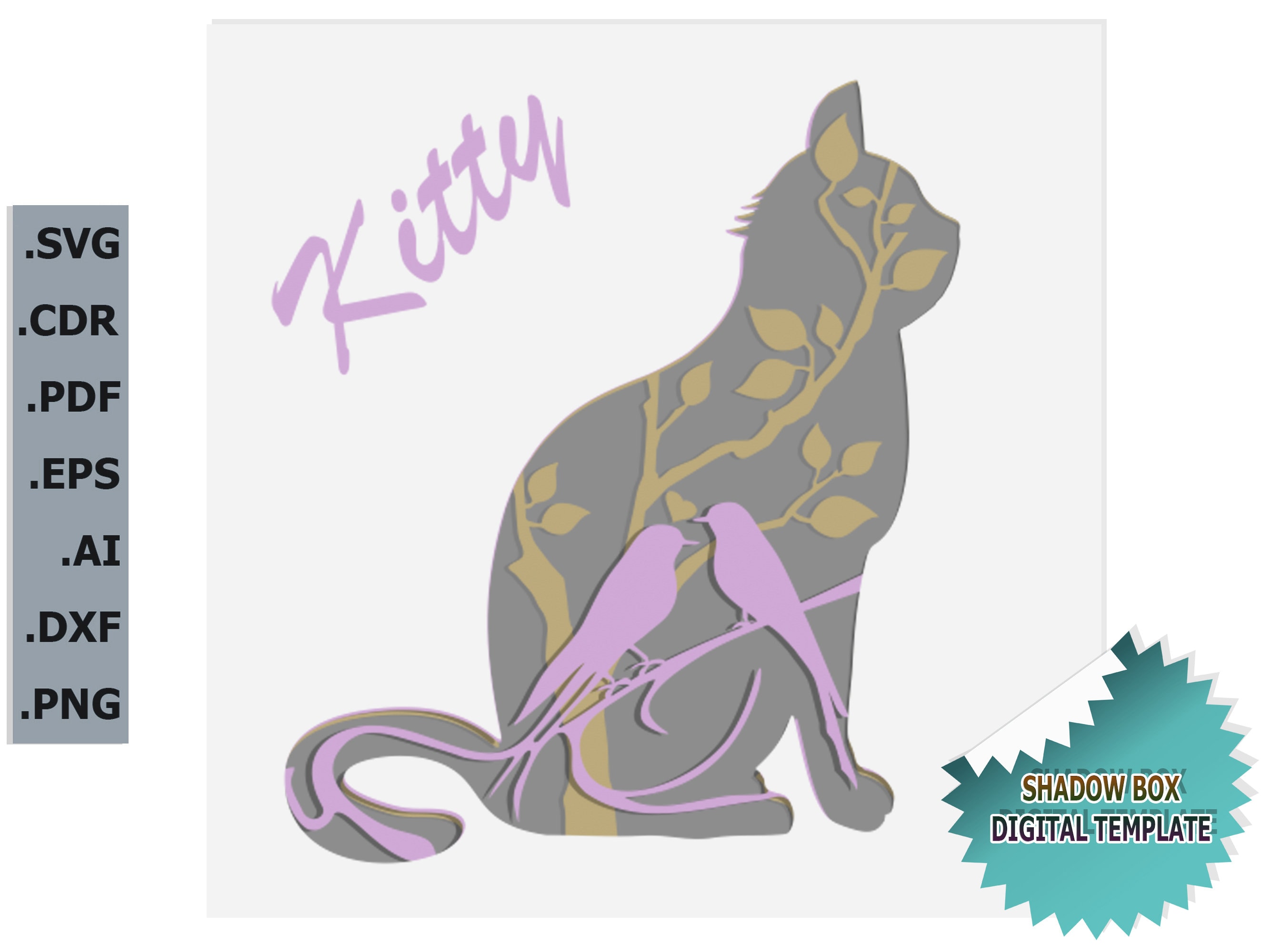 Cat Shadow Box SVG, 3d Papercut Compatible for Silhouette - SVG - Png ...