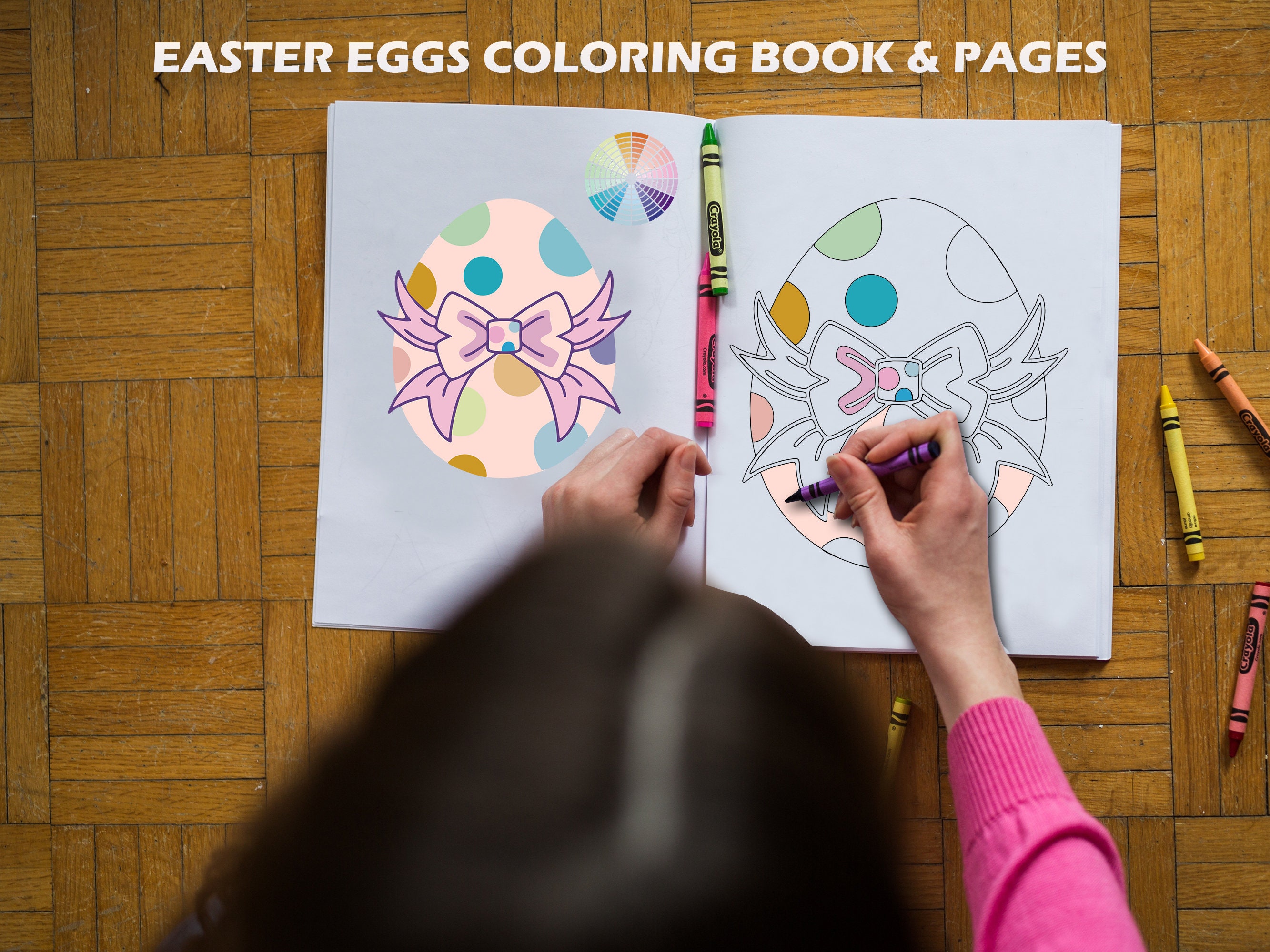 9 Different Easter Eggs and 6 Color Wheels, Easter Coloring Book and ...