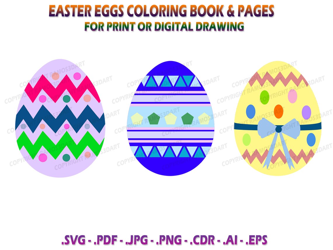 9 Different Easter Eggs and 6 Color Wheels, Easter Coloring Book and ...