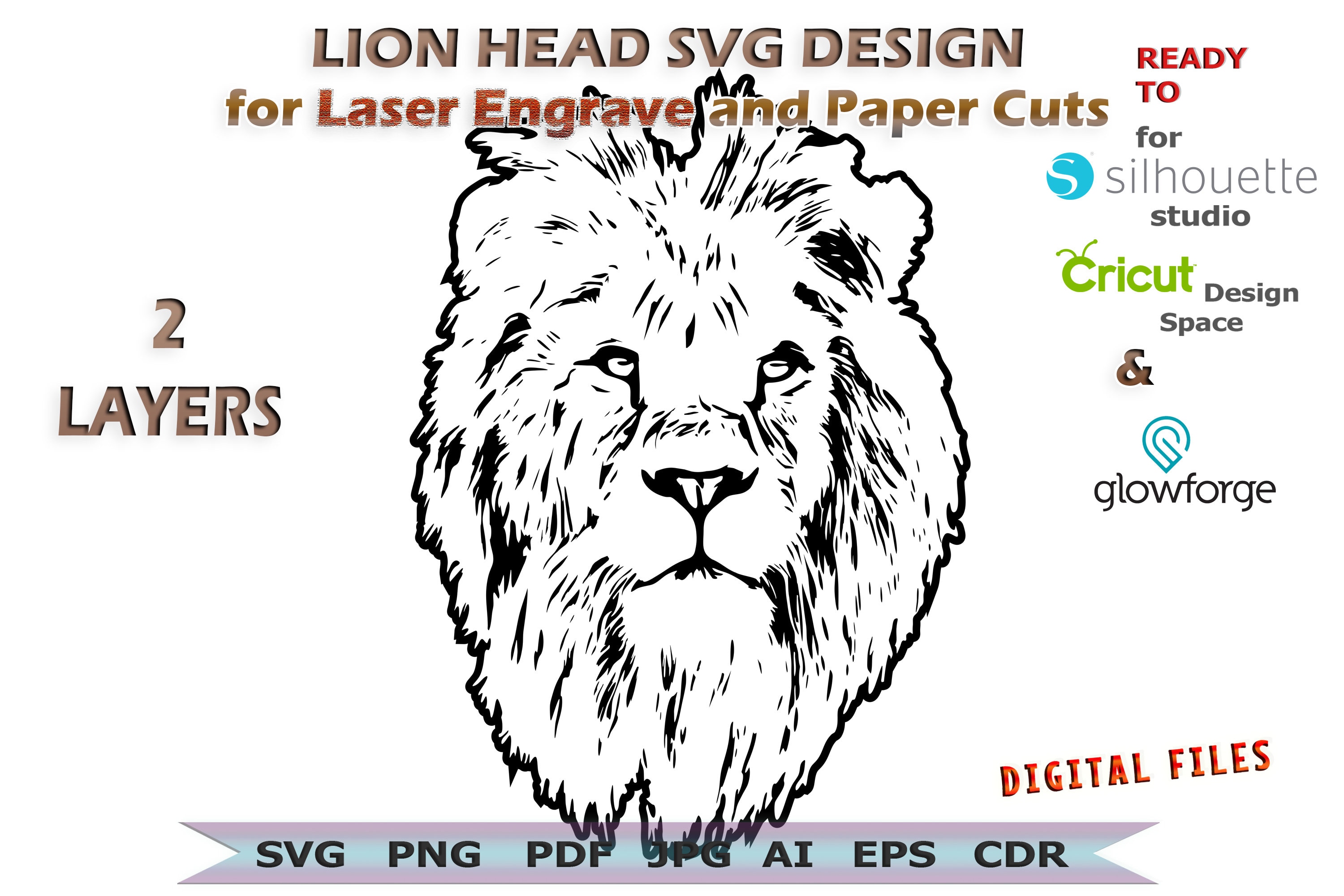 Lion Head Ver.3 Svg, 2 Layers Lion Design for Laser Engrave ...