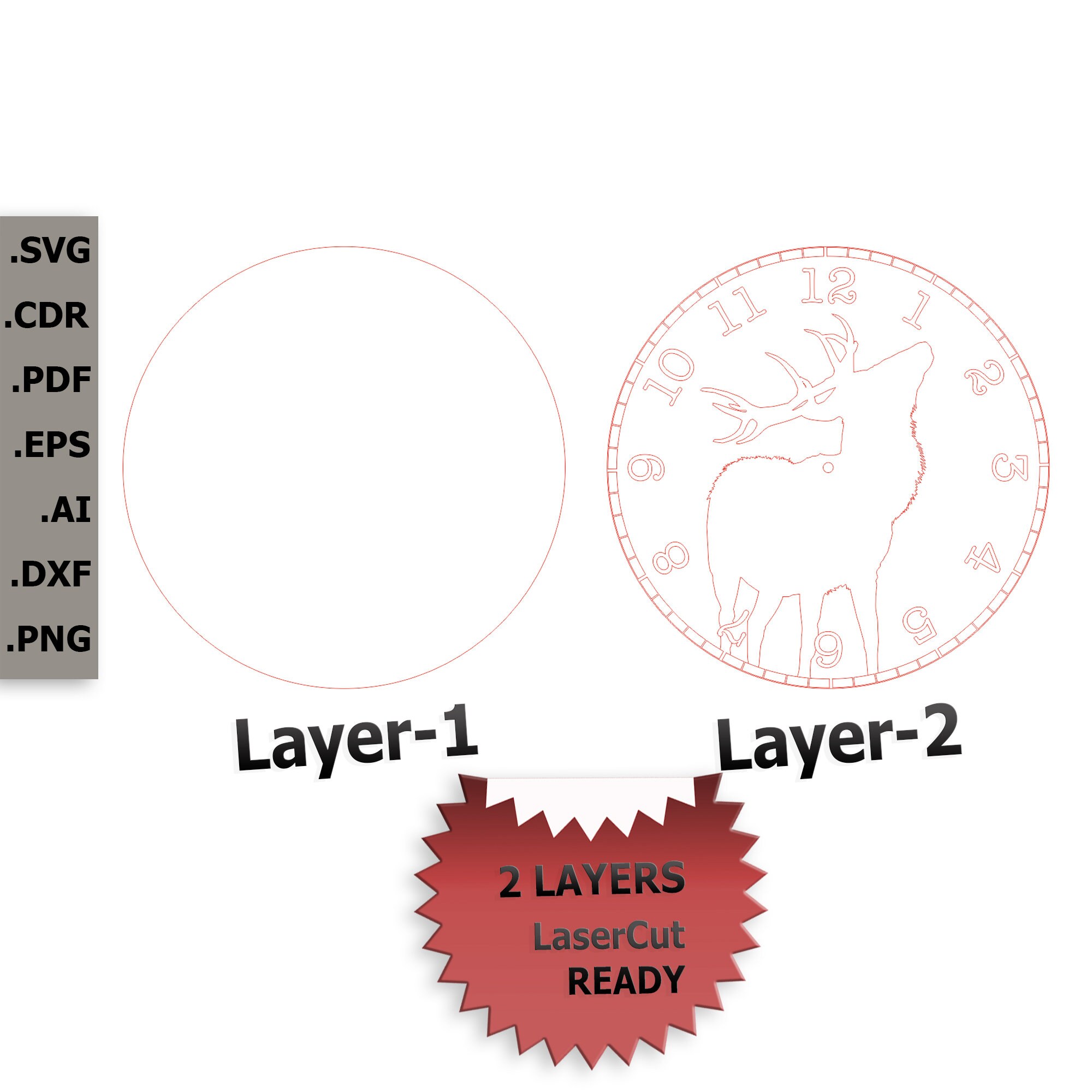 Deer Clock Laser Cut Files SVG CDR Png Dxf Dwg - Etsy