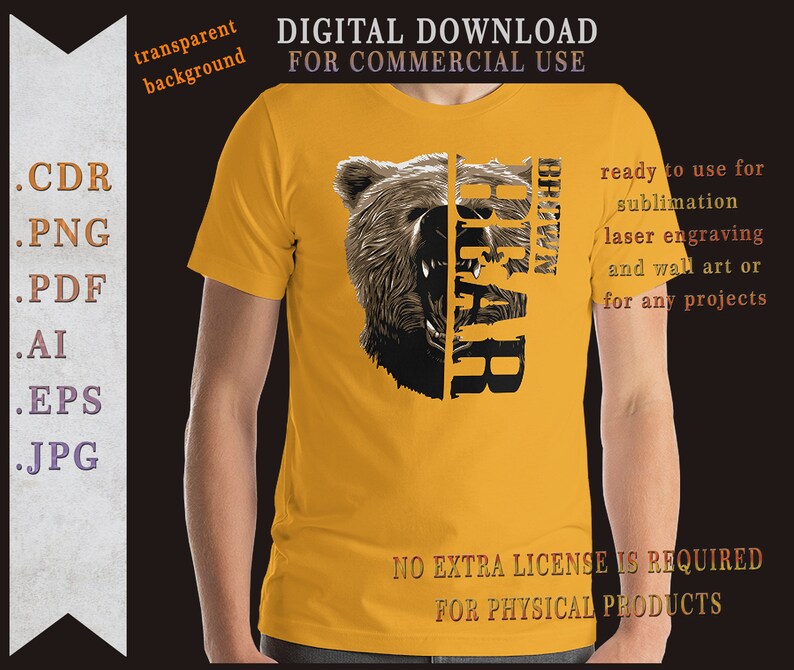Brown Bear Sublimation Design With Transparent Background, Bear Image ...