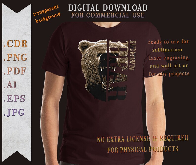 Brown Bear Sublimation Design With Transparent Background, Bear Image ...