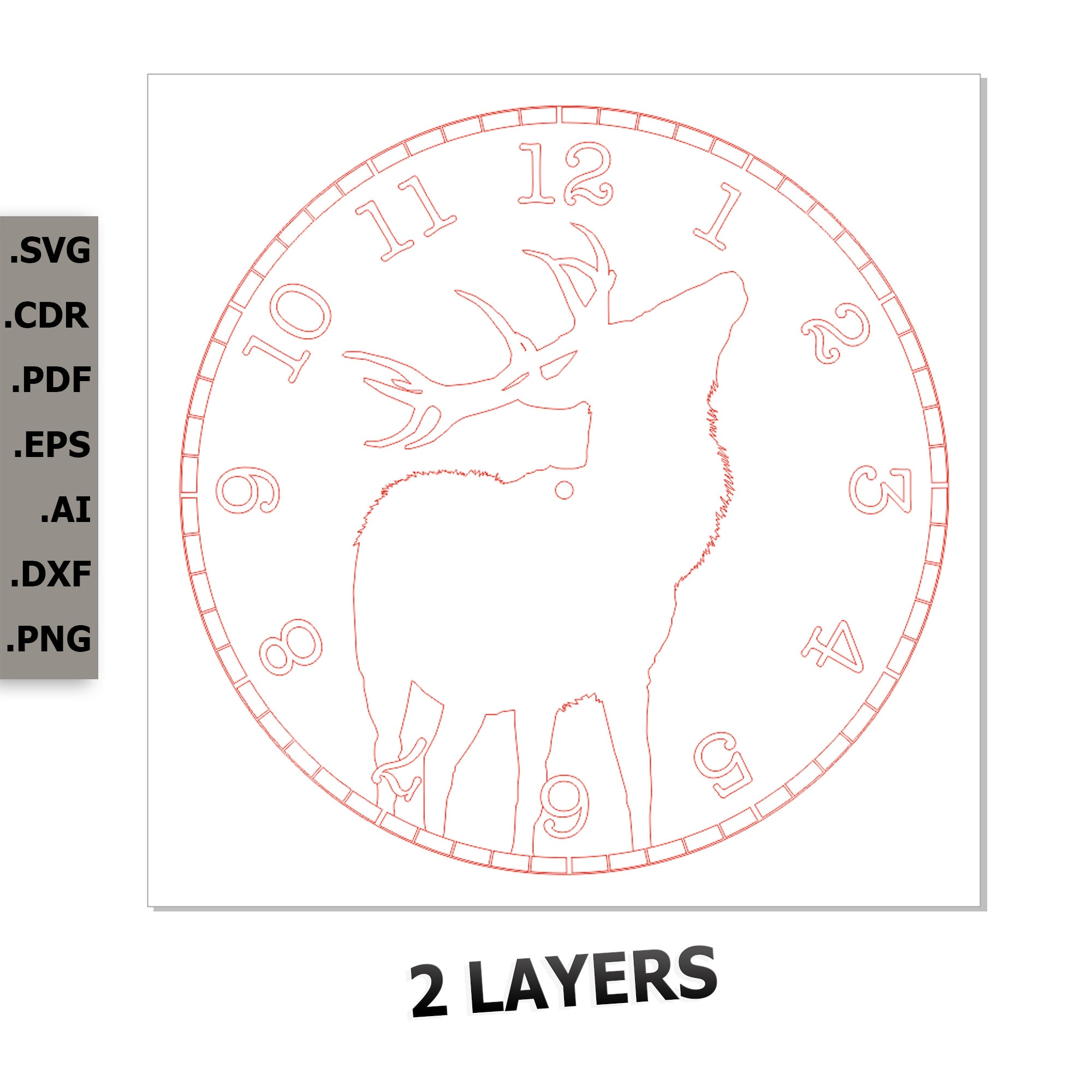 Deer Clock Laser Cut Files SVG CDR Png Dxf Dwg - Etsy