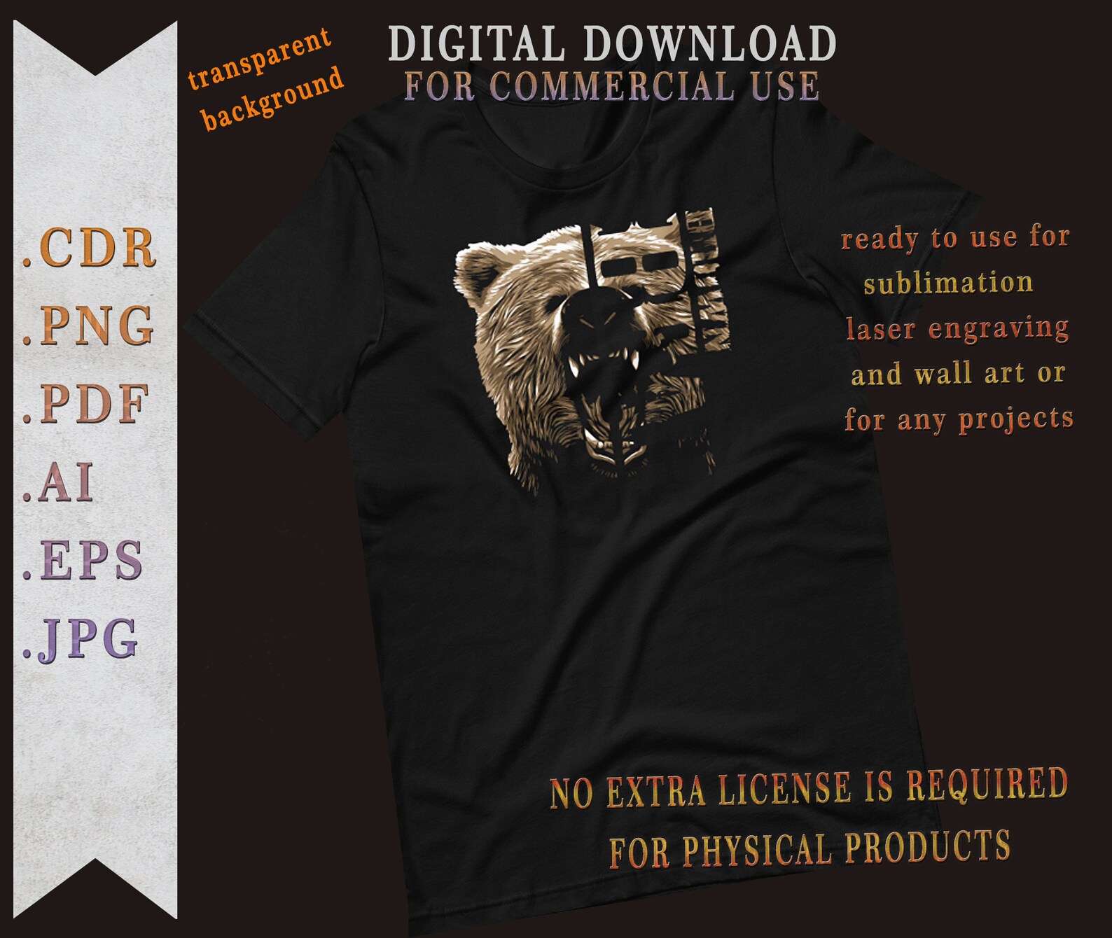 Brown Bear Sublimation Design With Transparent Background, Bear Image ...