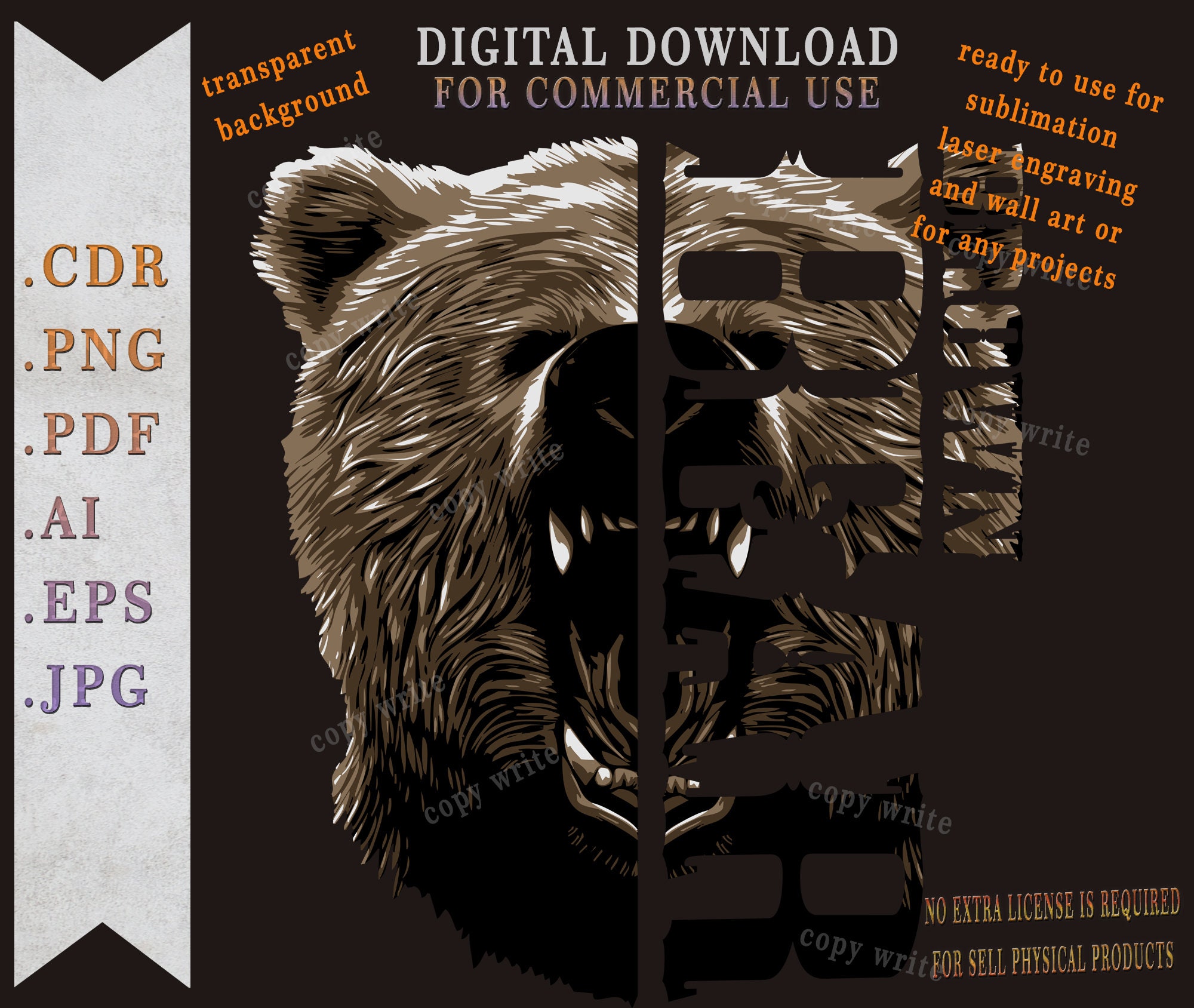 Brown Bear Sublimation Design With Transparent Background, Bear Image ...