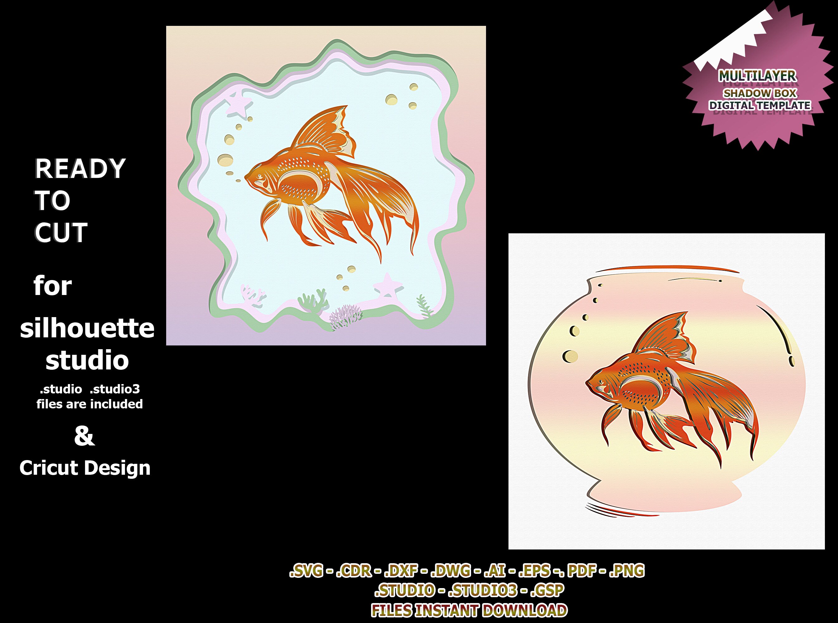 Multilayer Goldfish Shadow Light Box, Files SWG .studio Files for ...
