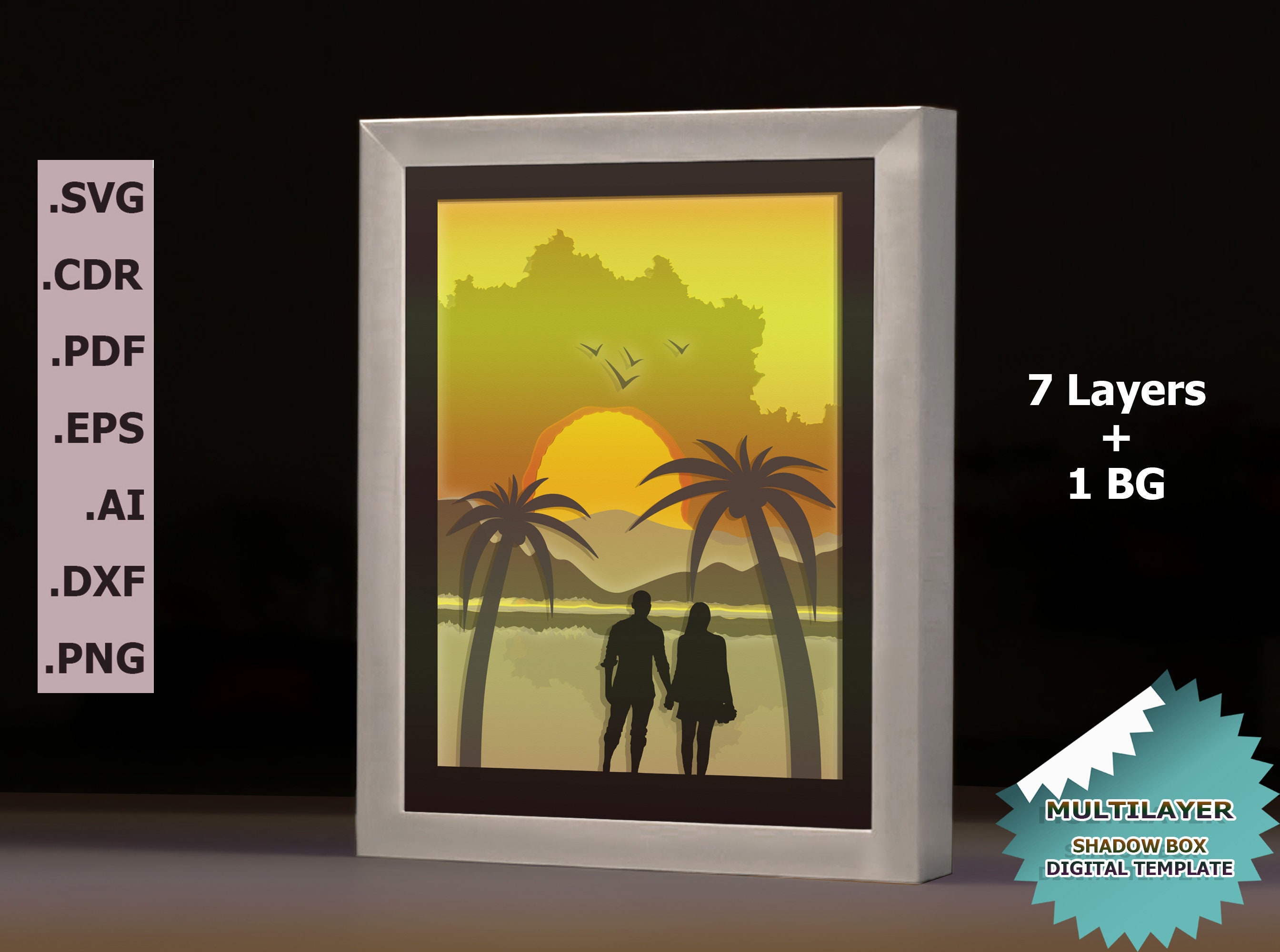 Couple Silhouette 3D Shadow Box SVG, Paper Cut Light Box Template - Etsy