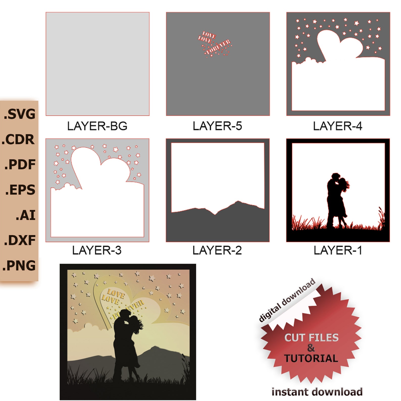Combo Couples 3 Templates and 1 SVG File Shadow Light Box for All ...